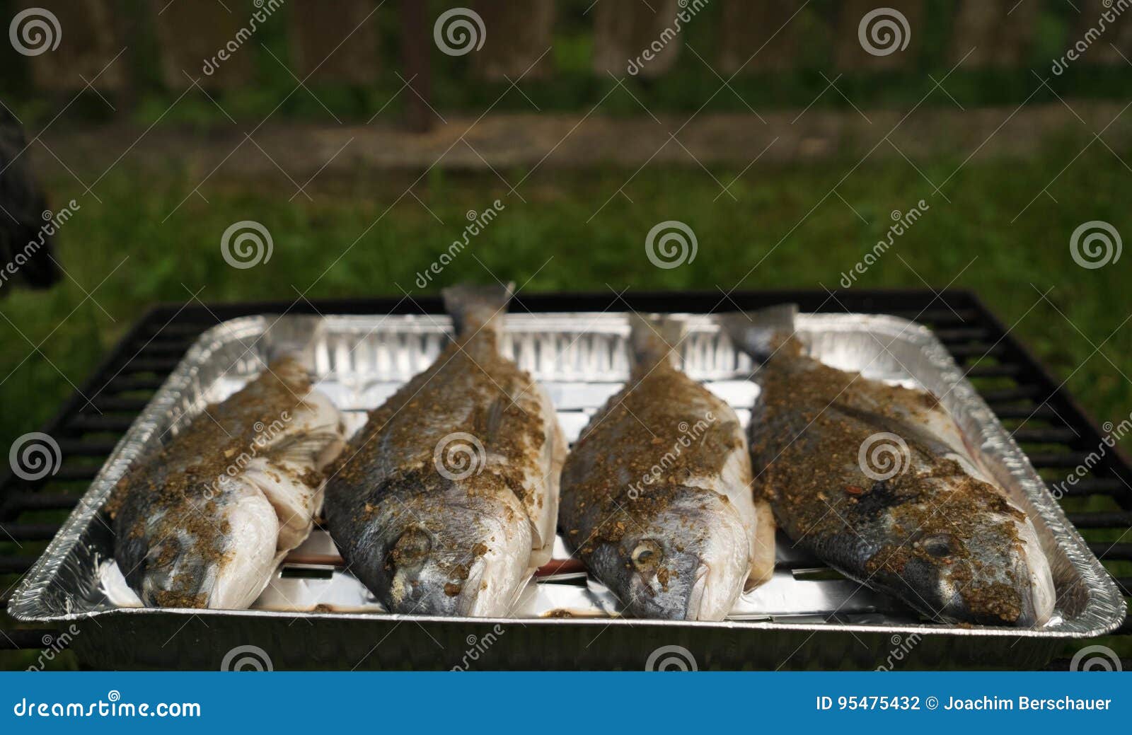 Sea Bream Marinated in Front of the Grill. Stock Photo - Image of heap ...