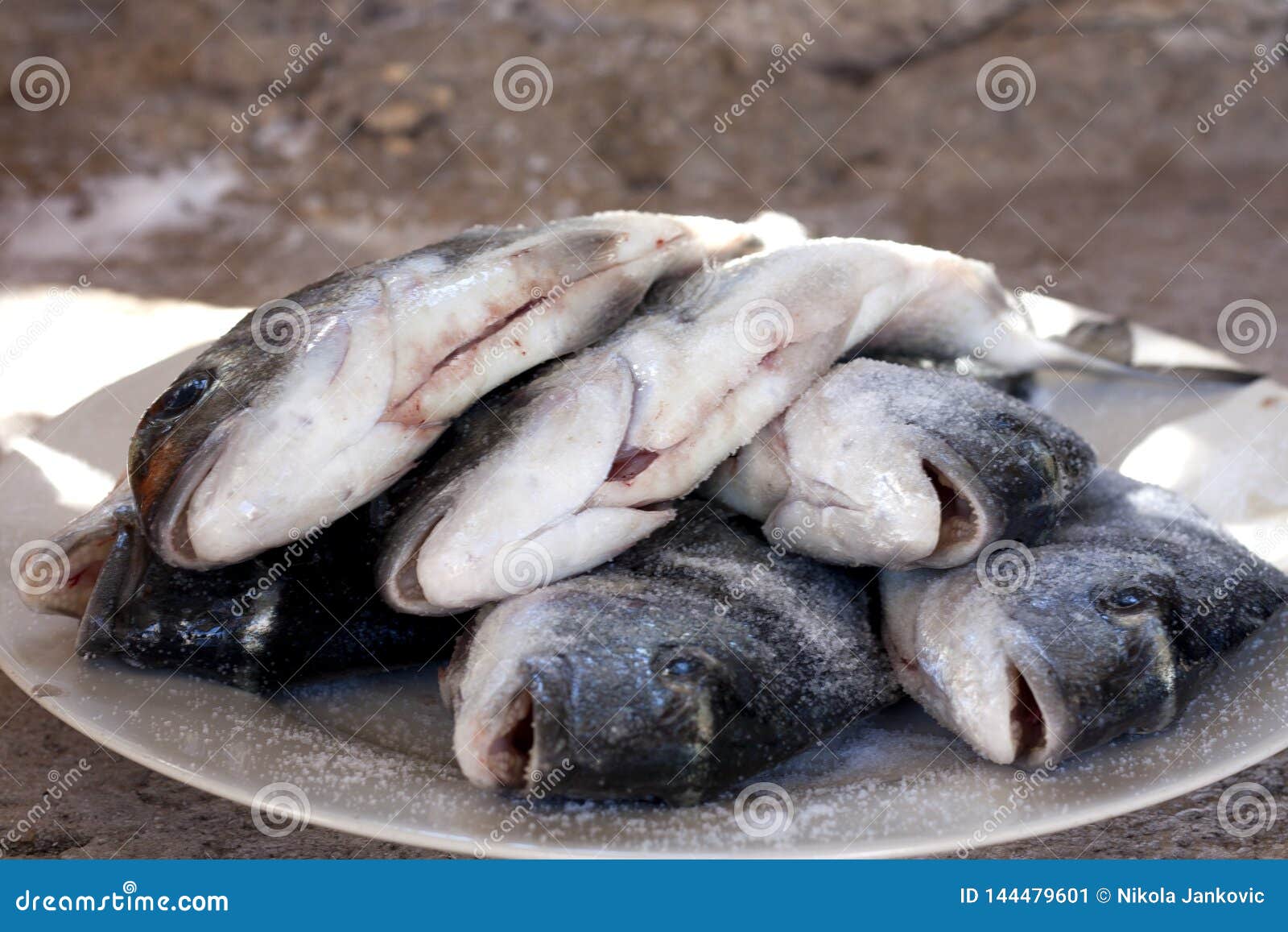 Sea Bream on a plate stock image. Image of food, bream - 144479601