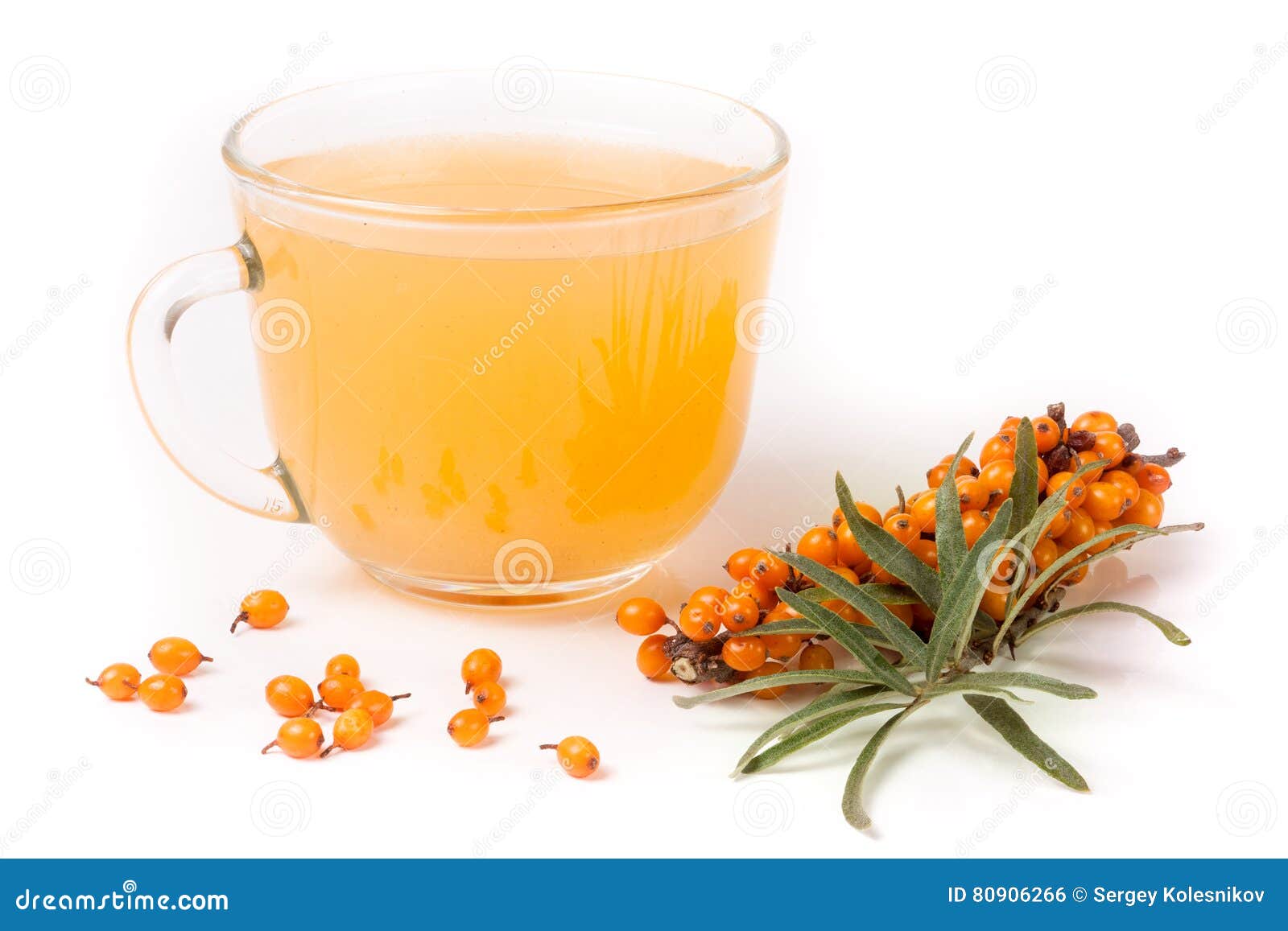Sea Buckthorn Tea with a Sprig Isolated on White Background Stock Photo ...
