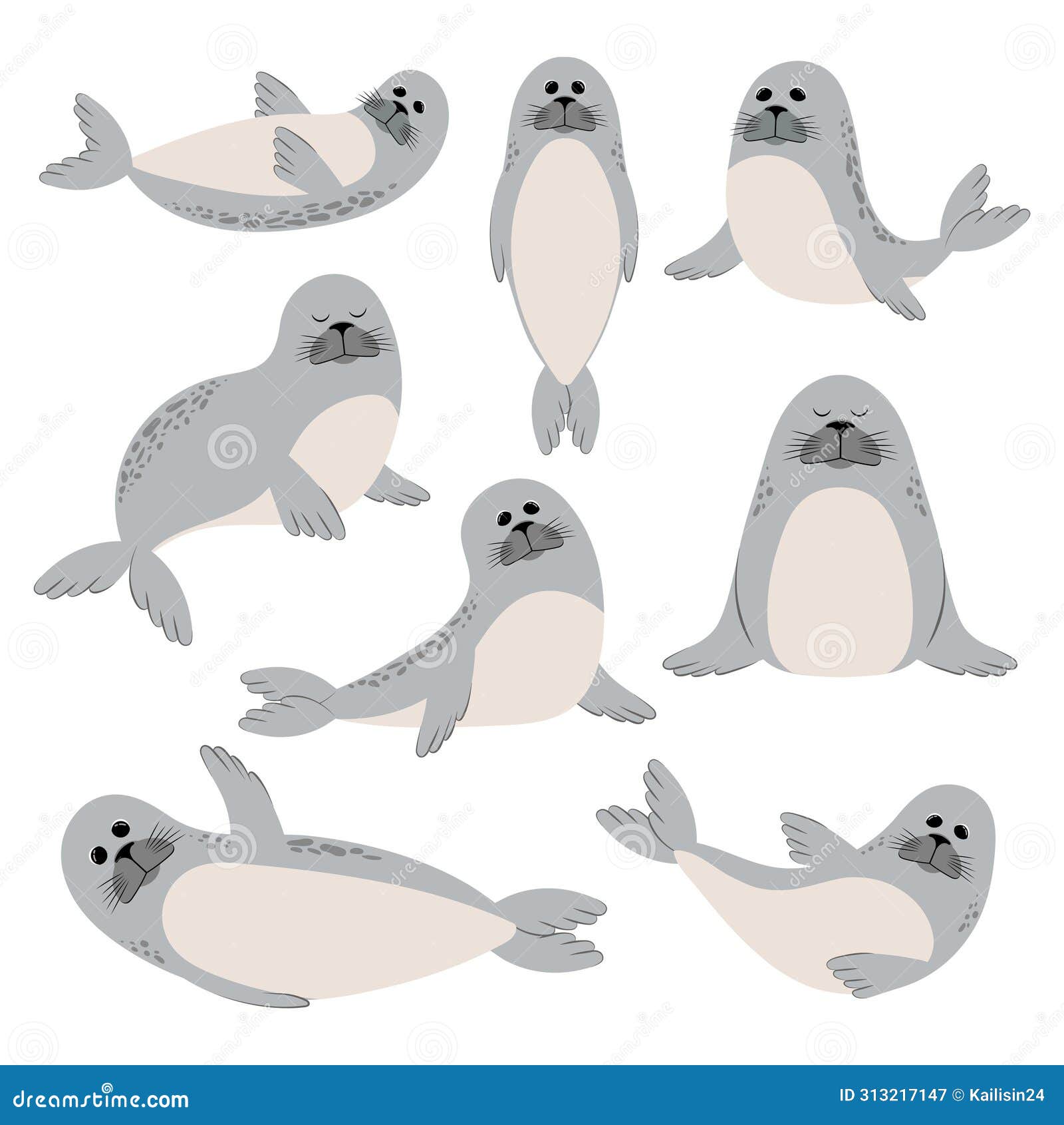 Set of Vector Illustrations of a Seal in Different Poses. Sea Seal in ...