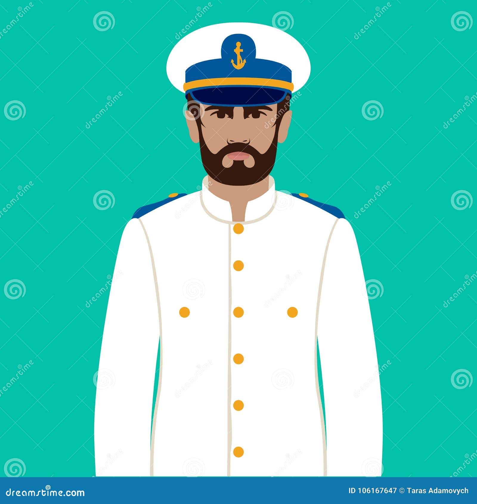 Sea Captain in the Form Vector Illustration Flat Style Front View Stock ...