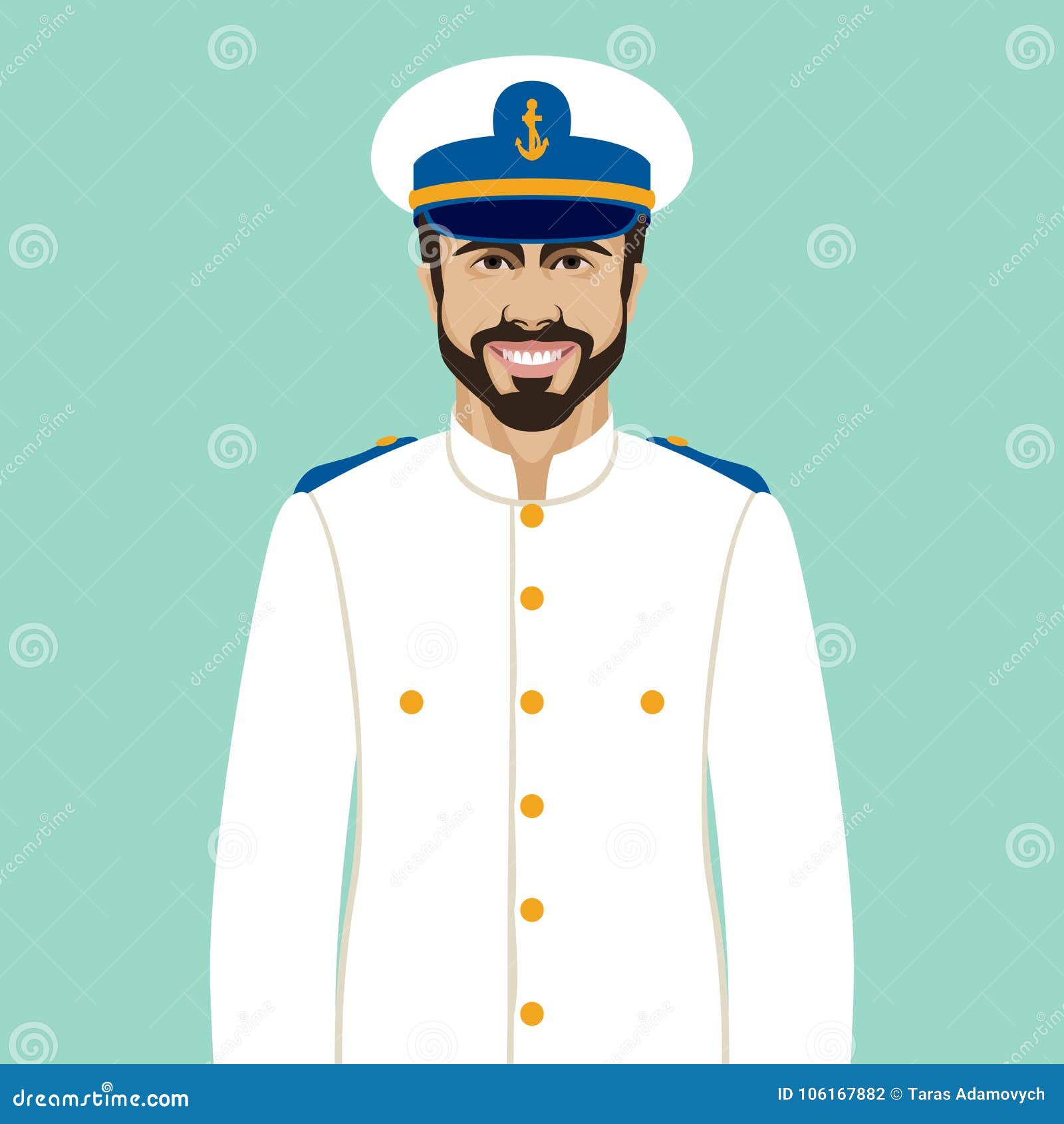 Sea Captain in the Form Vector Illustration Flat Style Front Stock ...
