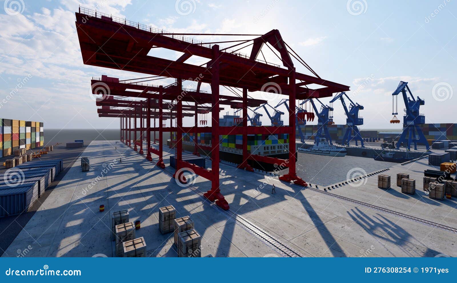 Sea cargo port stock illustration. Illustration of ship - 276308254