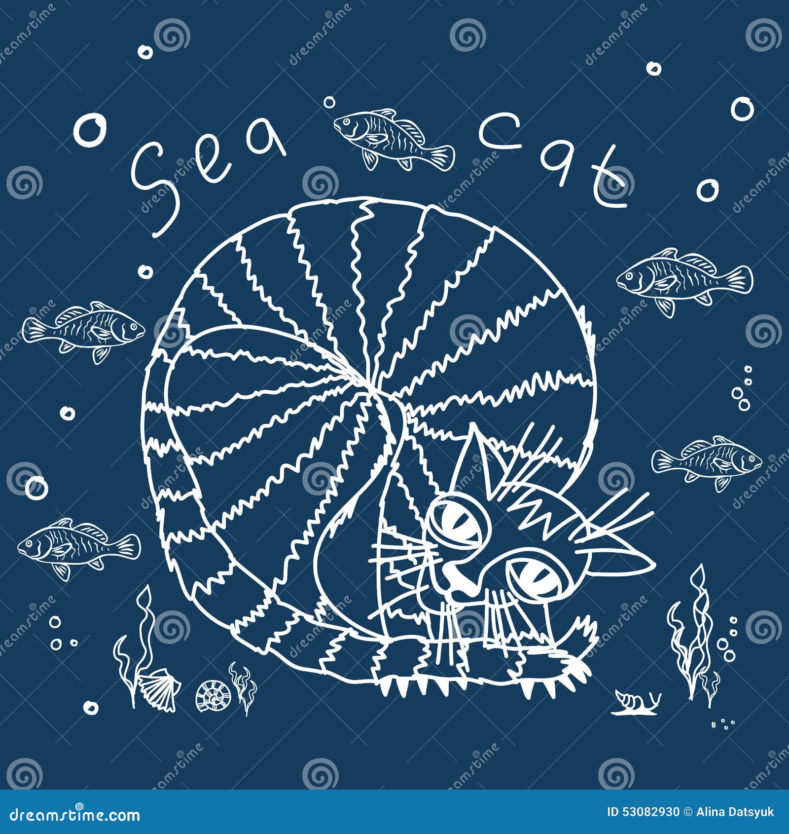 SEA CAT stock vector. Illustration of font, postcards - 53082930