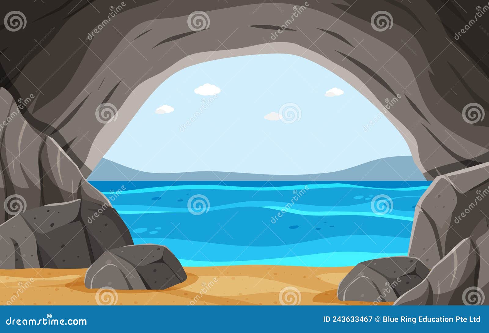Sea Cave Background in Cartoon Style Stock Vector - Illustration of ...