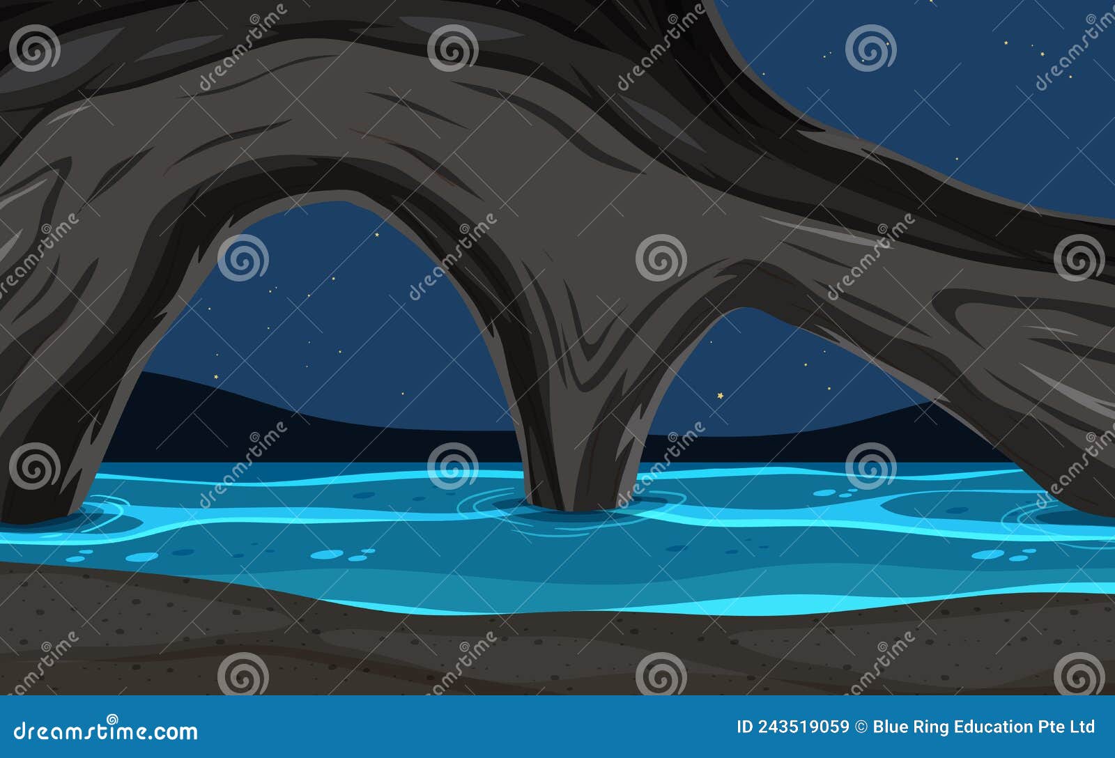 Sea Cave at Night Background in Cartoon Style Stock Vector ...