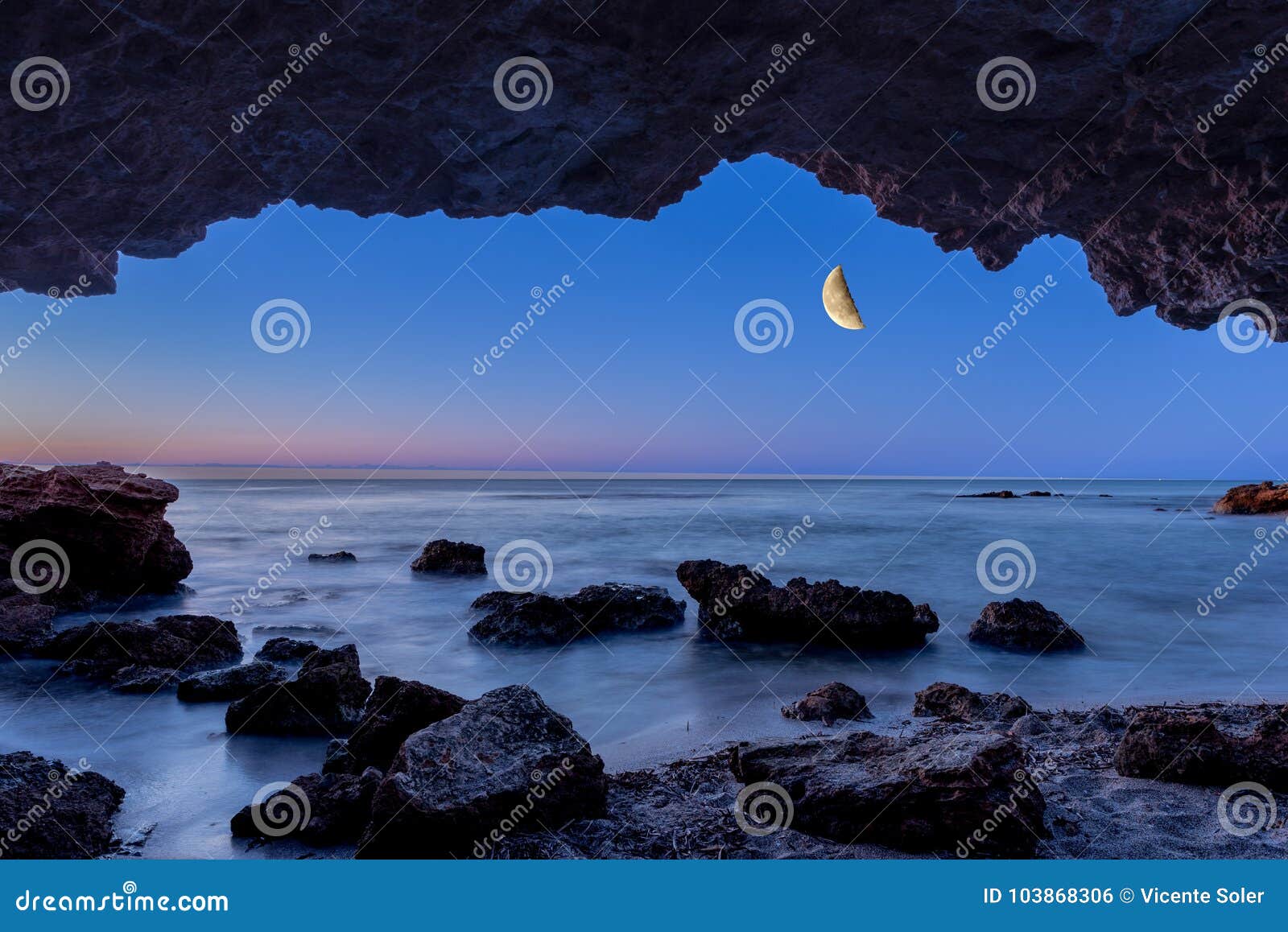 The Sea from a Cave at Night Stock Photo - Image of rocks, landscape ...