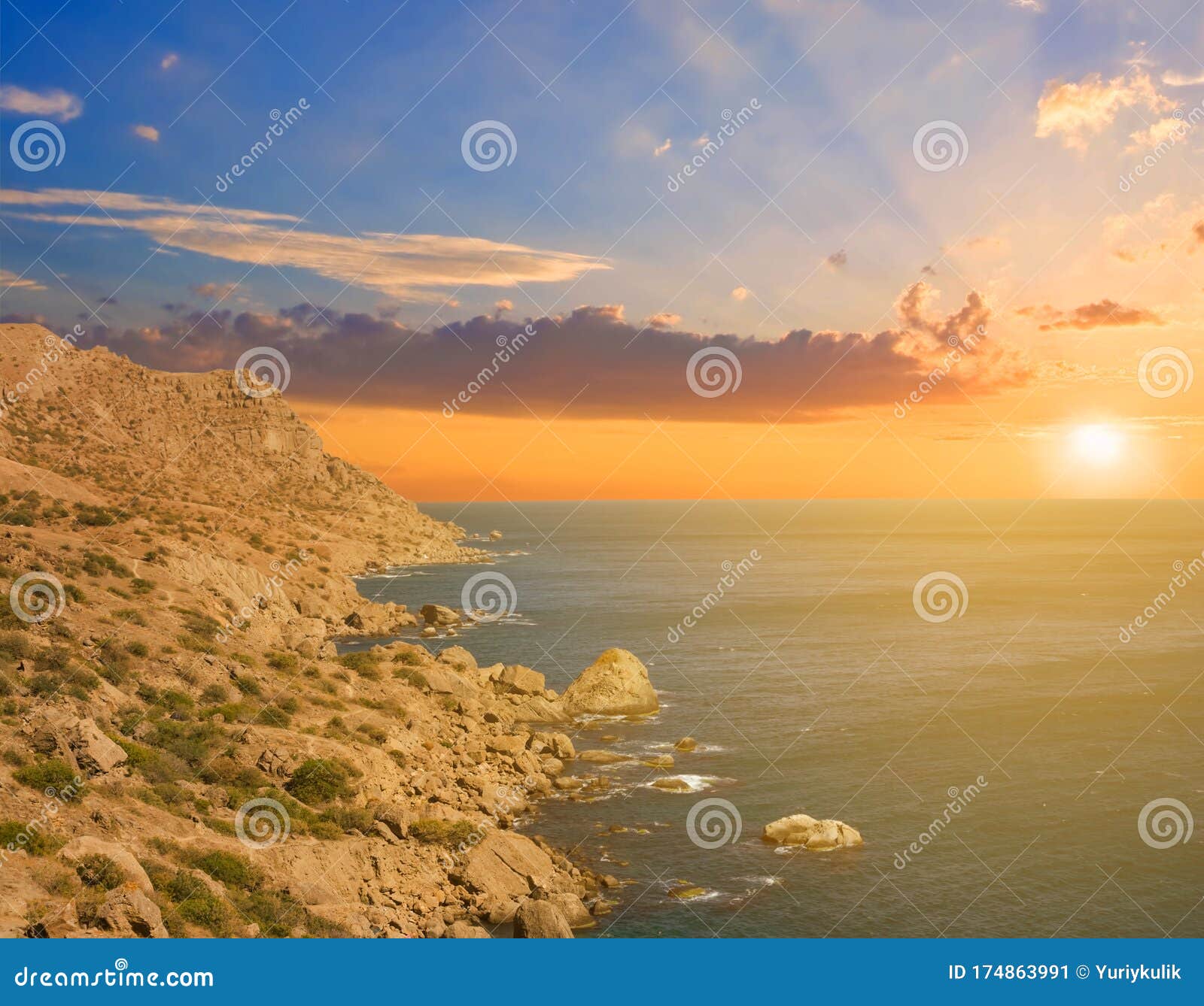 Sea Cliff at the Red Dramatic Sunset Stock Image - Image of scene ...