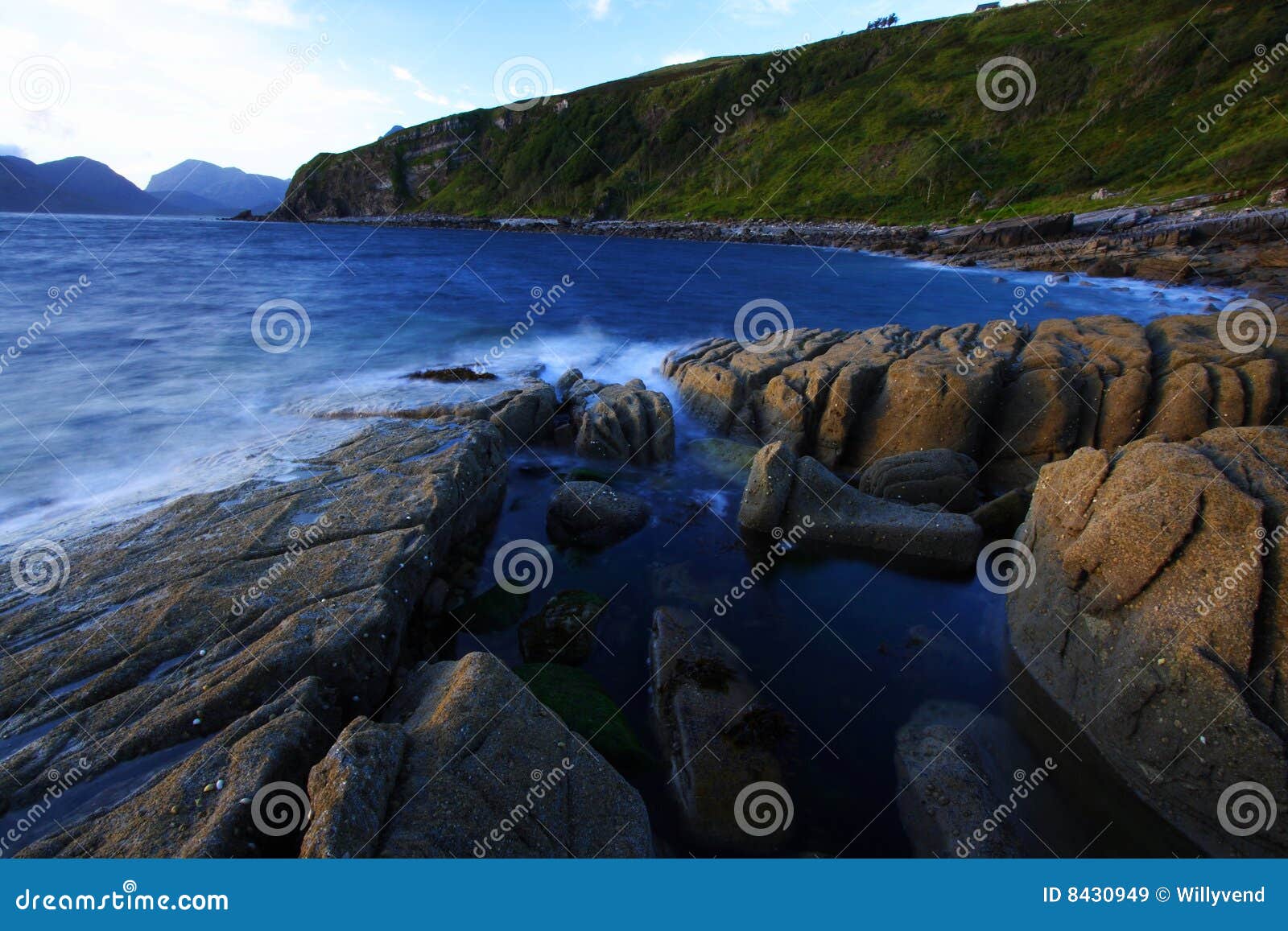 Sea and Cliff at Twilight, Scotland Stock Image - Image of horizon ...