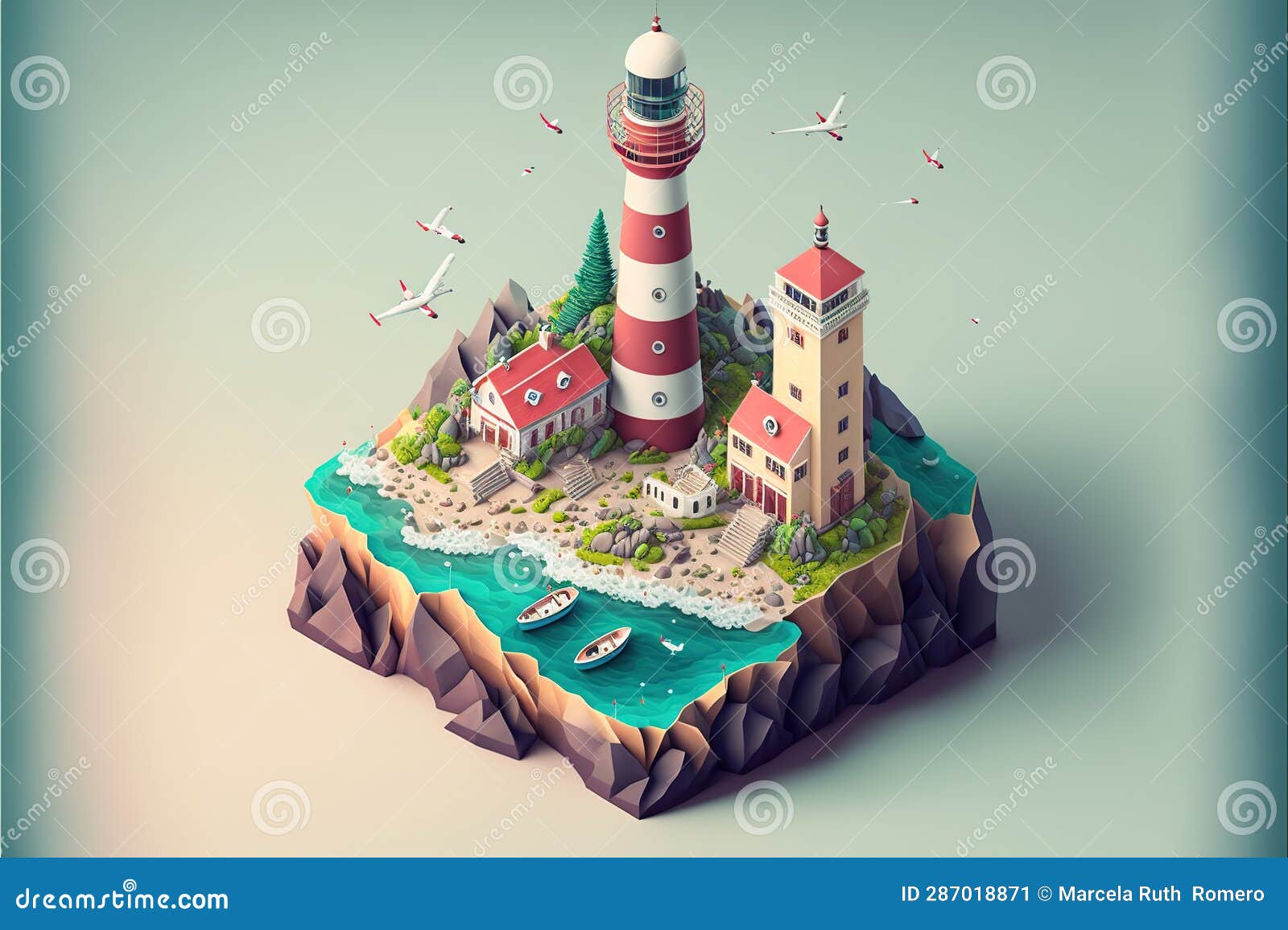Sea Coast with a Lighthouse, Isometric View. Generative AI Stock ...