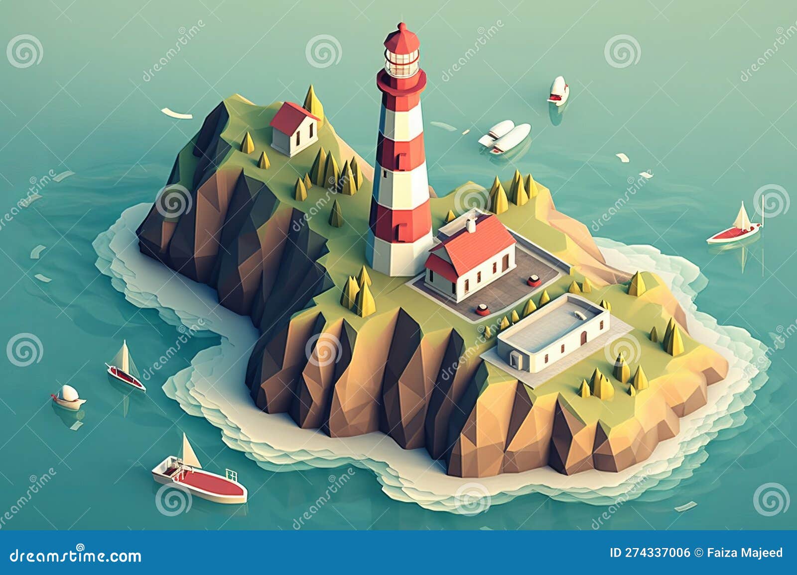Sea Coast with a Lighthouse Stunning 3D Isometric, Generative AI Stock ...