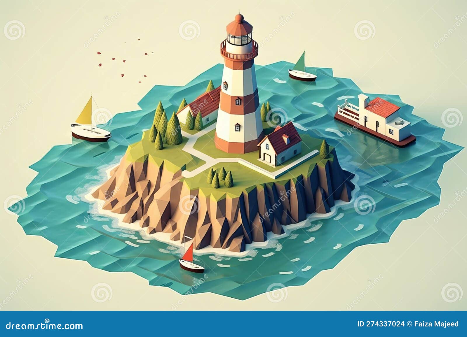 Sea Coast with a Lighthouse Stunning 3D Isometric, Generative AI Stock ...