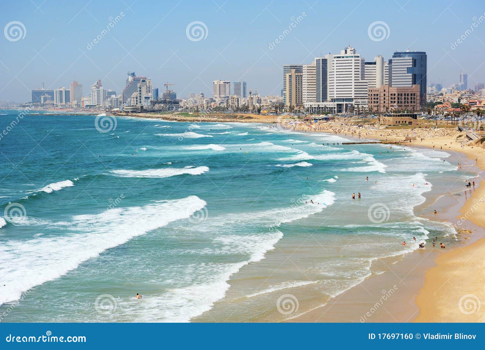 Sea Coast and the View of Tel Aviv at the Evening Stock Photo - Image ...