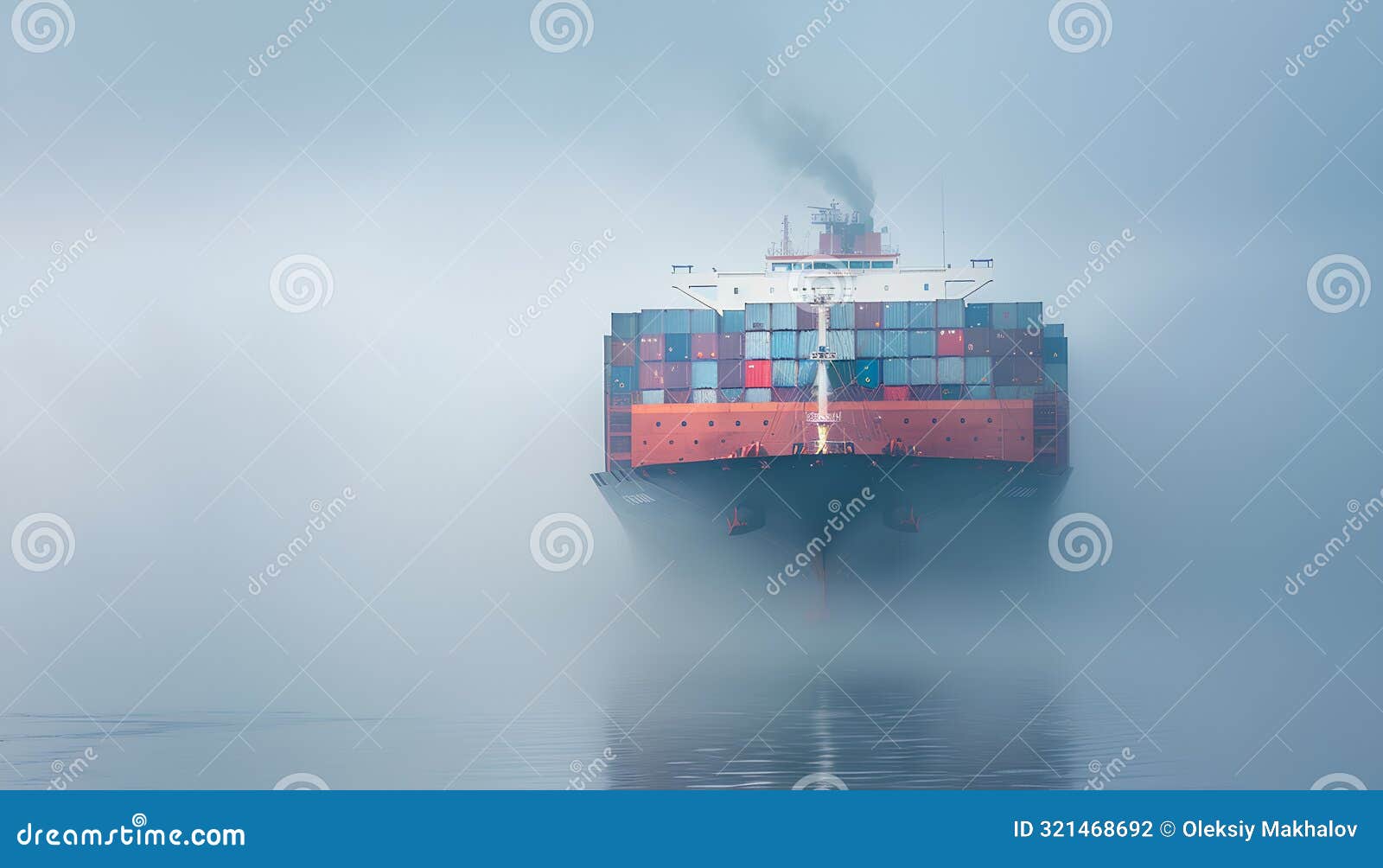 Sea Container Ship in Fog in the Port Stock Illustration - Illustration ...