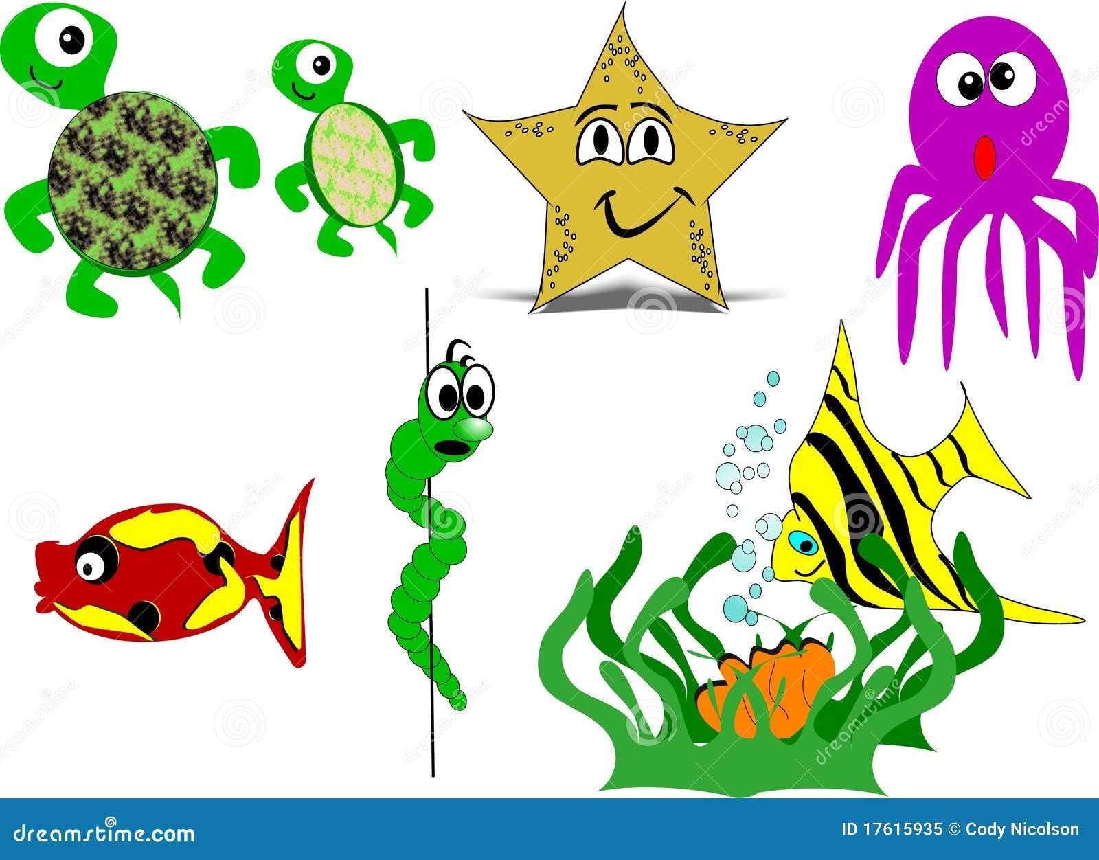 Sea Creatures in Cartoon Style Stock Illustration - Illustration of ...