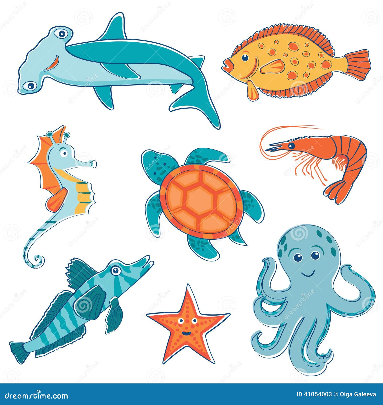 Sea creatures collection stock vector. Illustration of abstract - 41054003