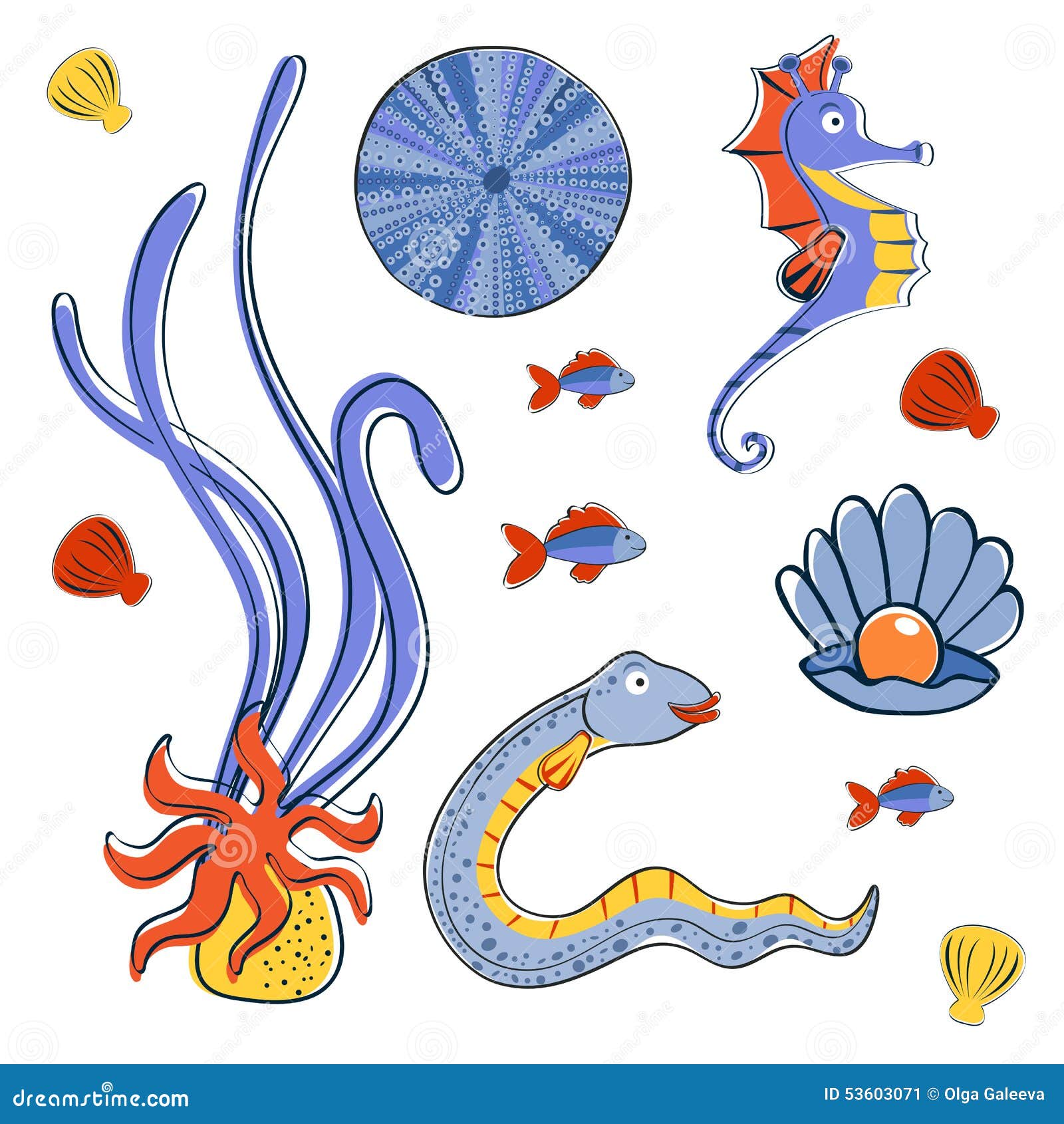 Sea Creatures Colorful Collection Stock Vector - Illustration of drawn ...