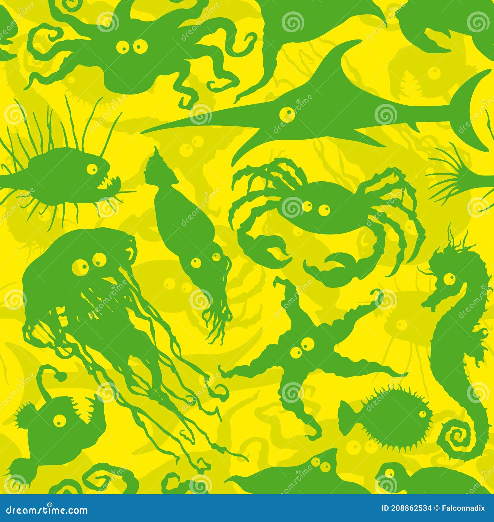 Sea creatures pattern stock vector. Illustration of aquatic - 208862534