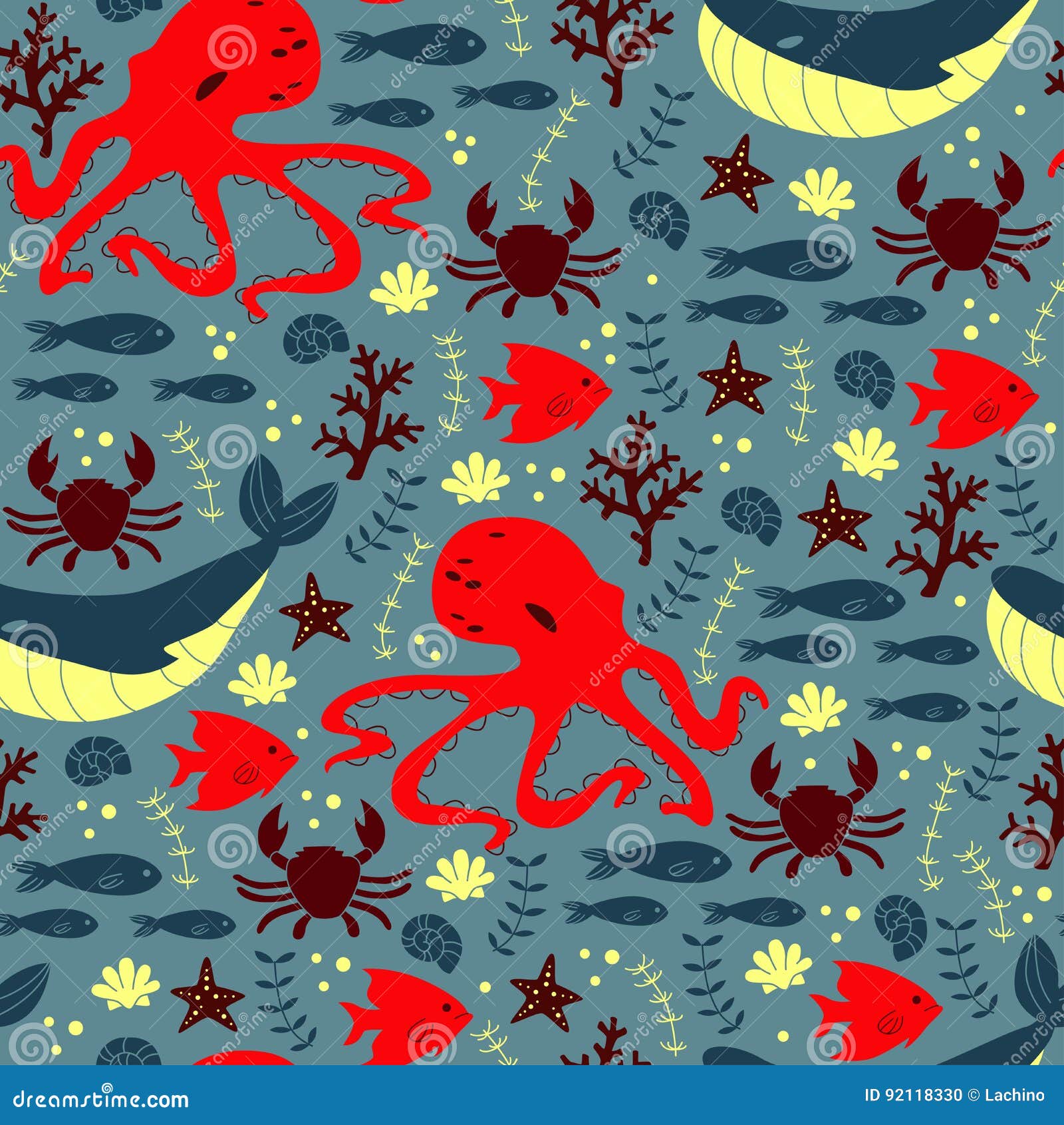 Sea Creatures Seamless Pattern. Stock Vector - Illustration of cartoon ...