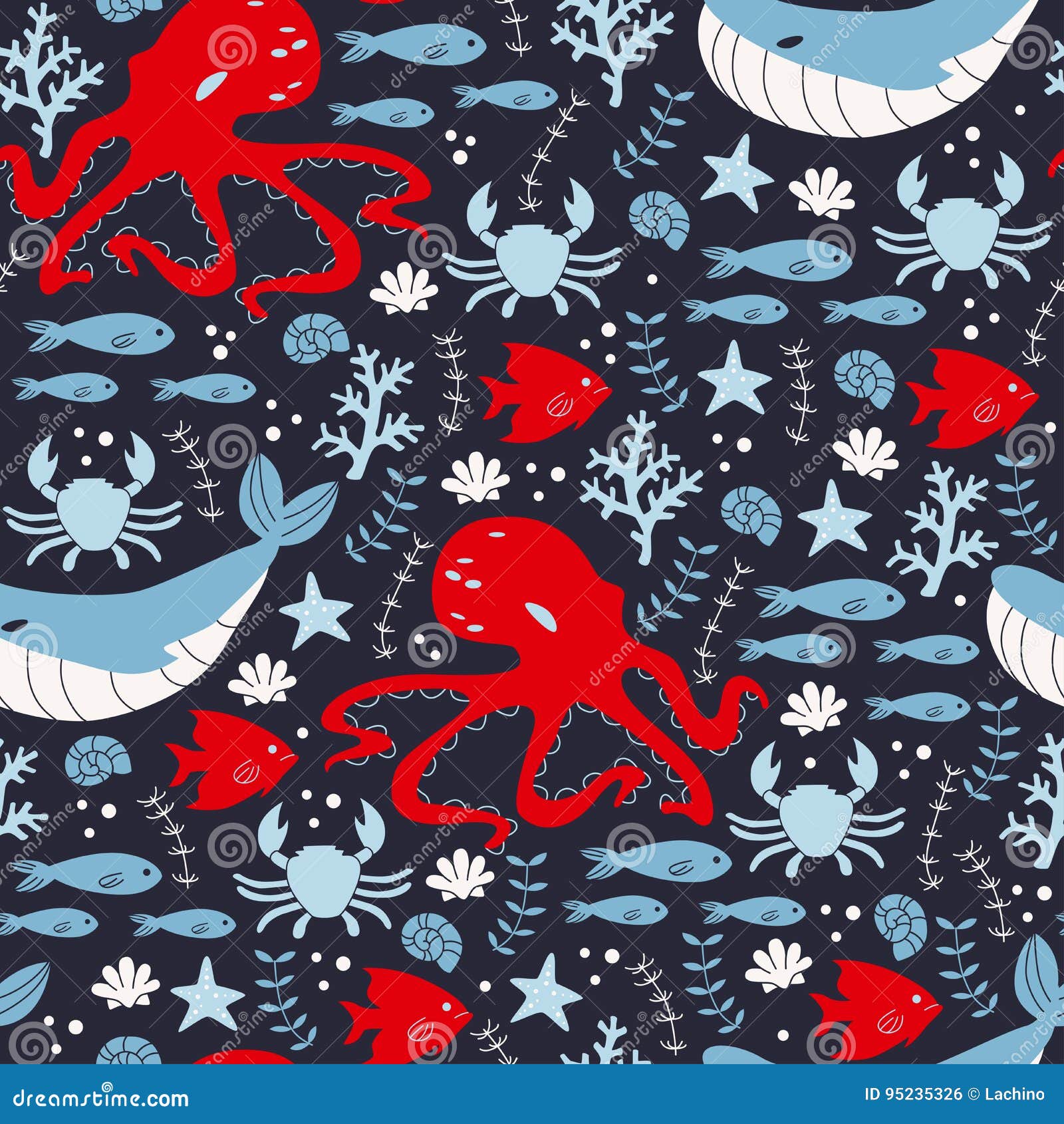 Sea Creatures Seamless Pattern. Stock Vector - Illustration of ...