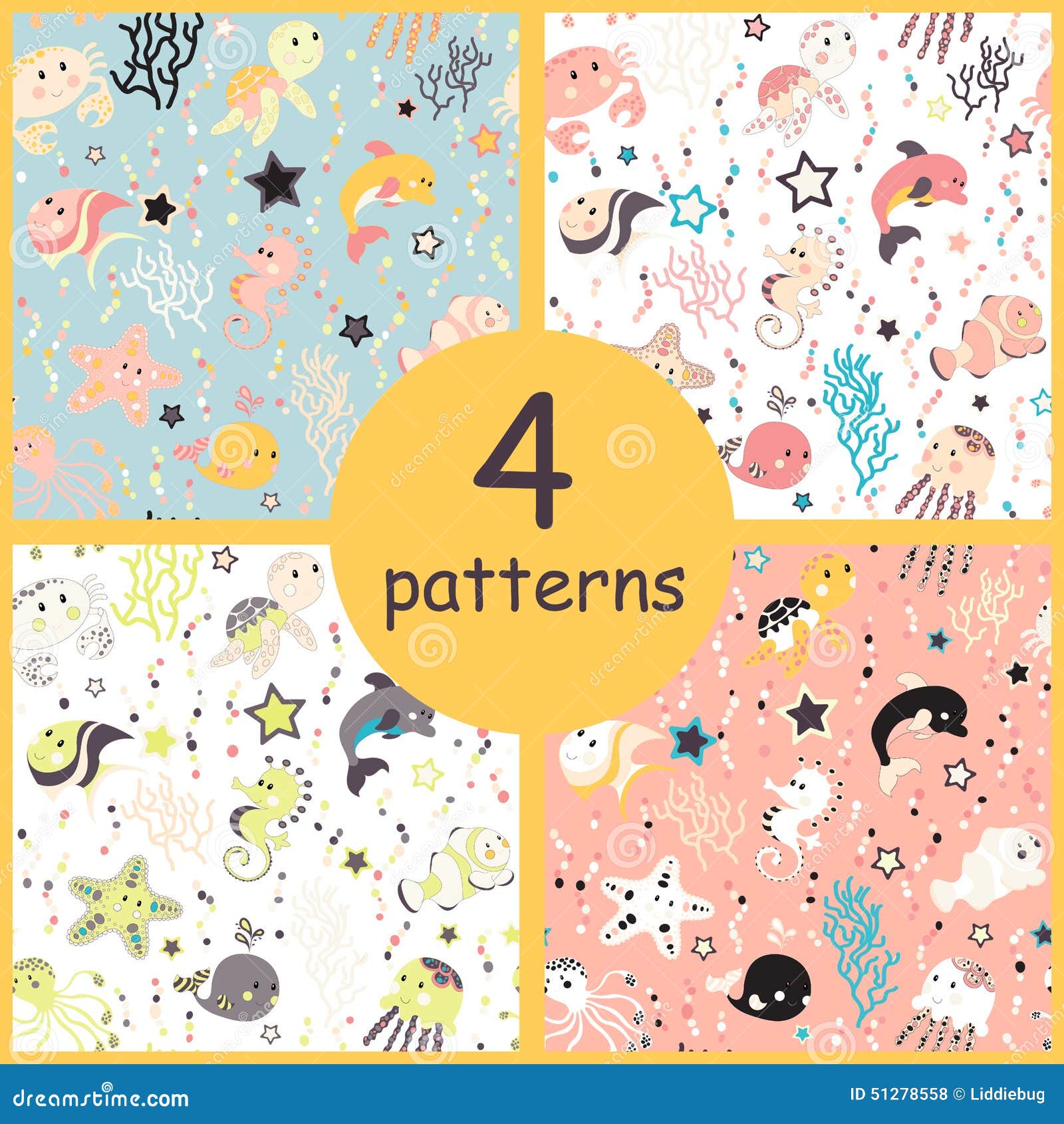 Sea Creatures Seamless Pattern Stock Vector - Illustration of clownfish ...