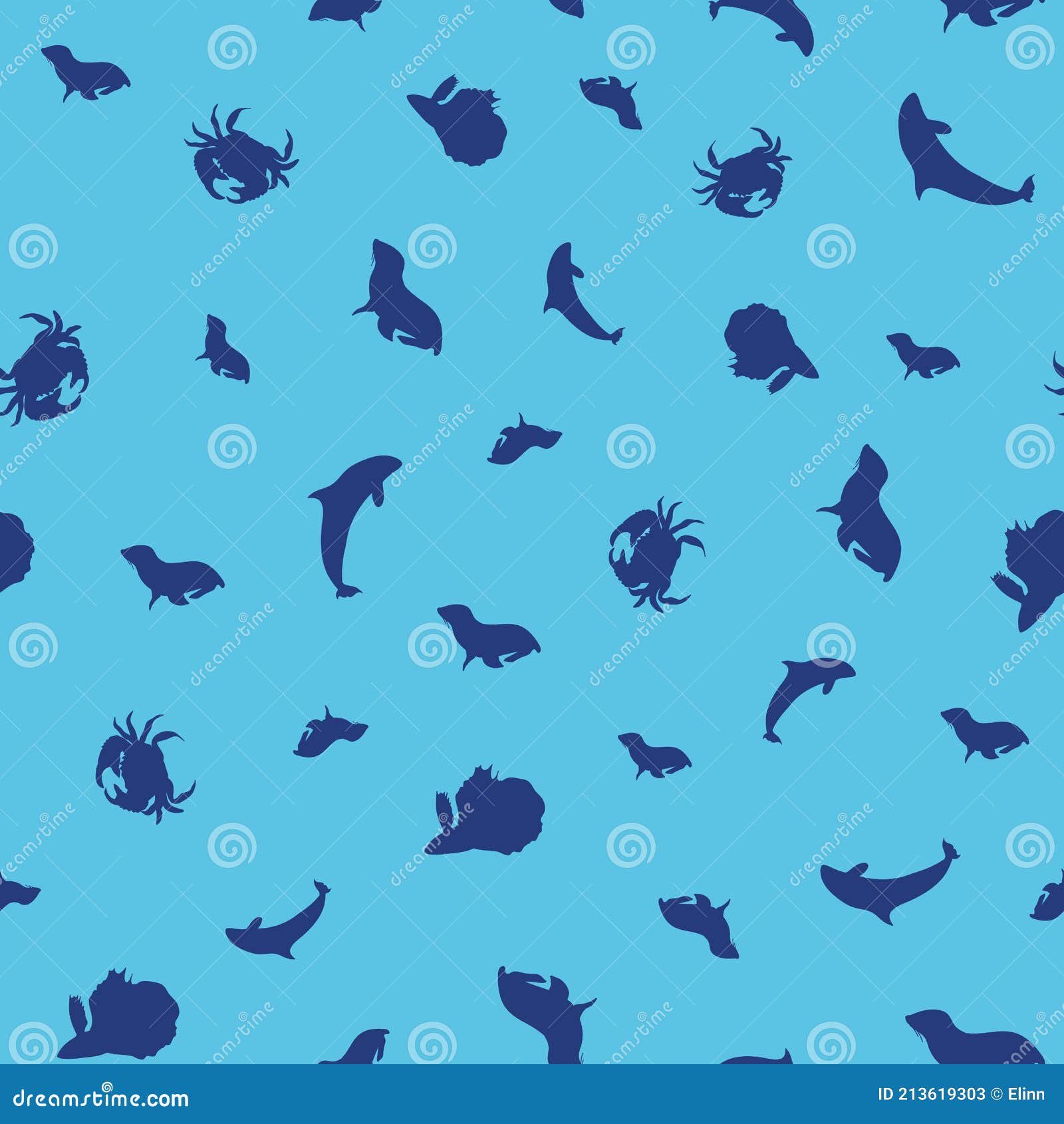 Sea Creatures Silhouettes Repeat Pattern on Blue Background Stock ...