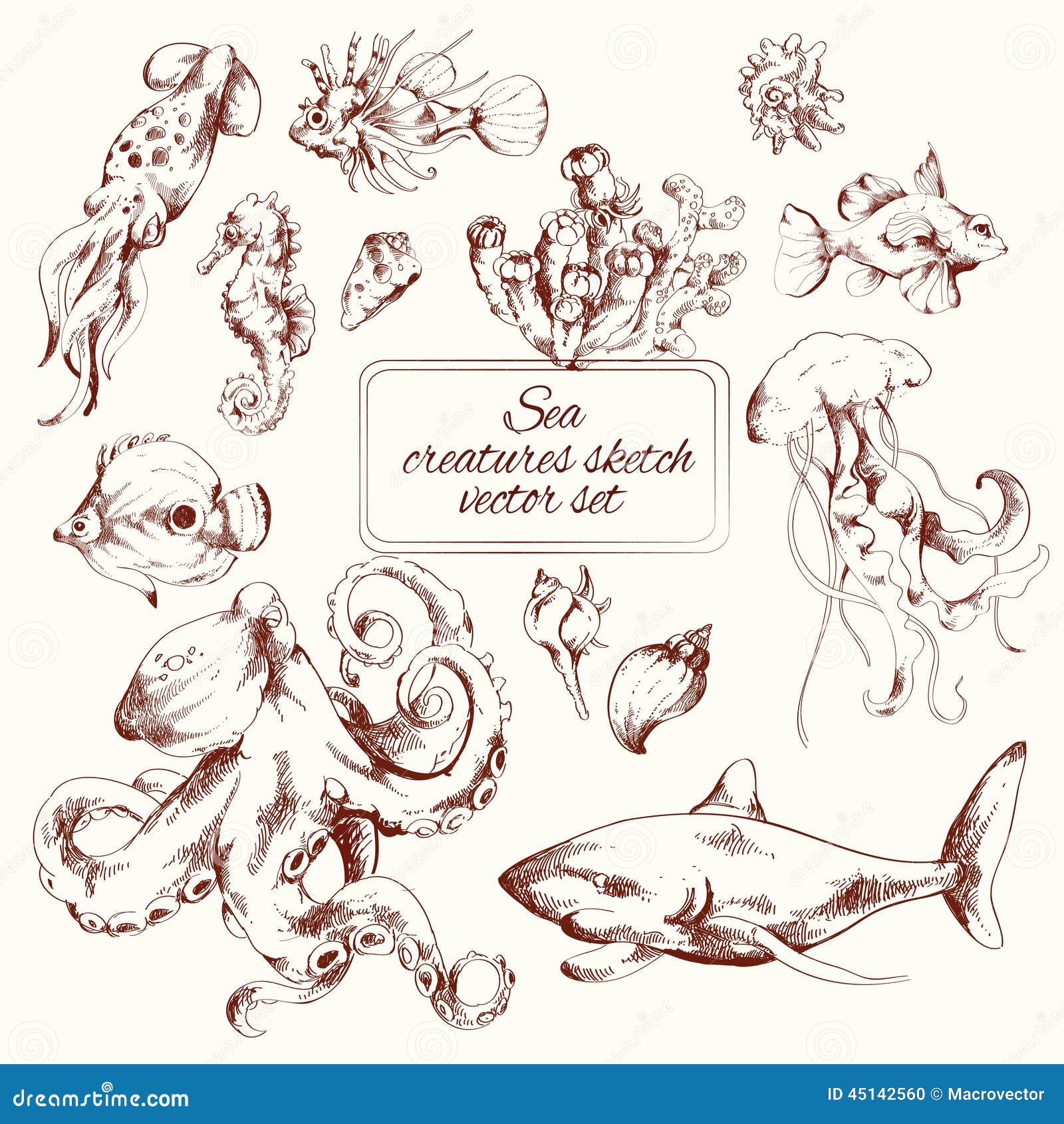 Sea Creatures Sketch Vector Illustration | CartoonDealer.com #45142560
