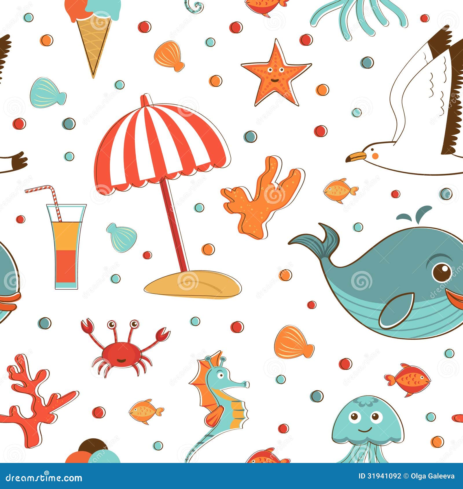 Sea Creatures and Vacation Related Items Pattern Stock Vector ...