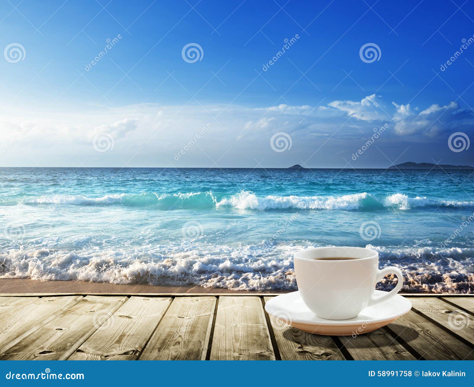 Sea and cup of coffee stock photo. Image of natural, breakfast - 58991758