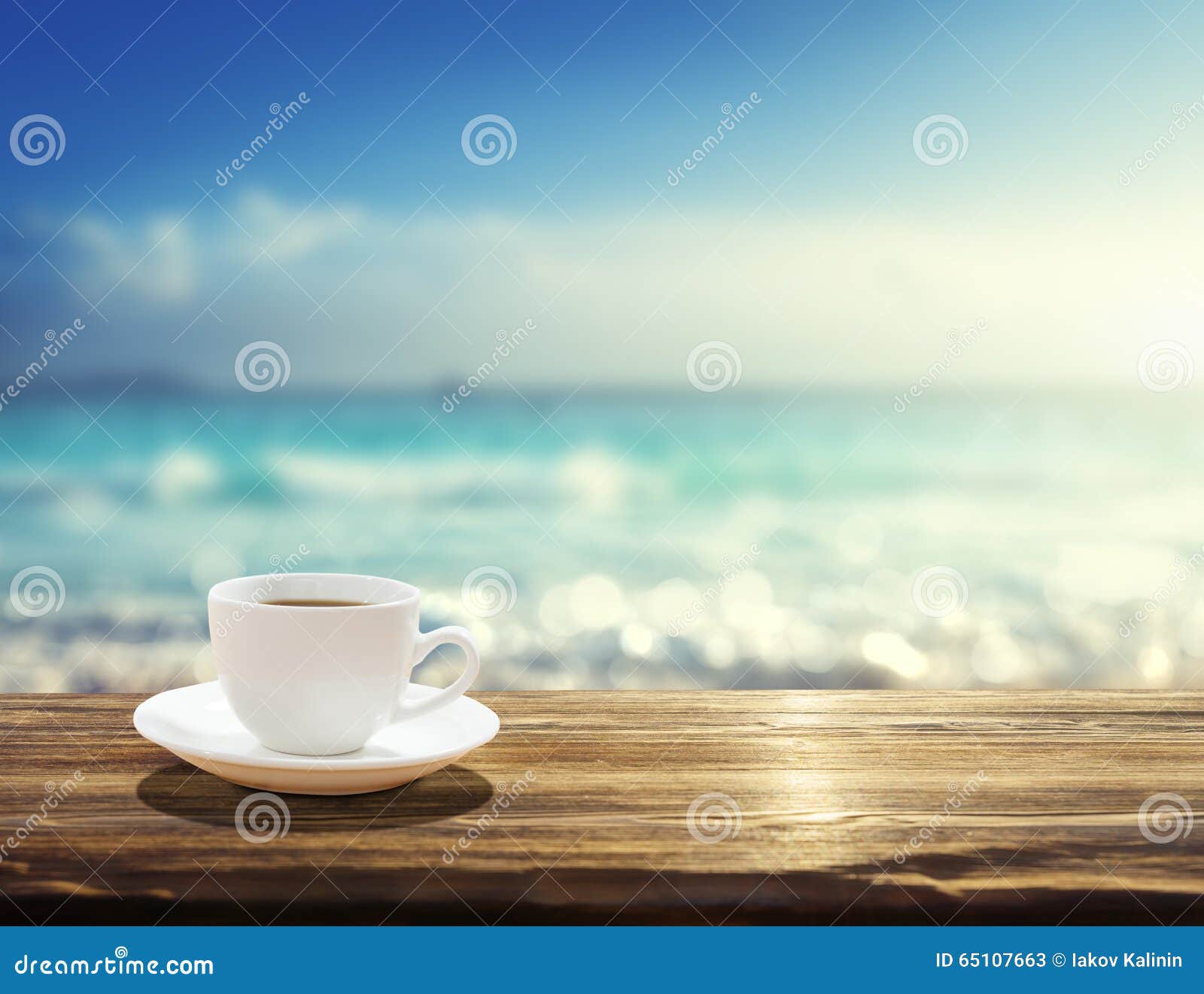 Sea and cup of coffee stock image. Image of plate, pier - 65107663