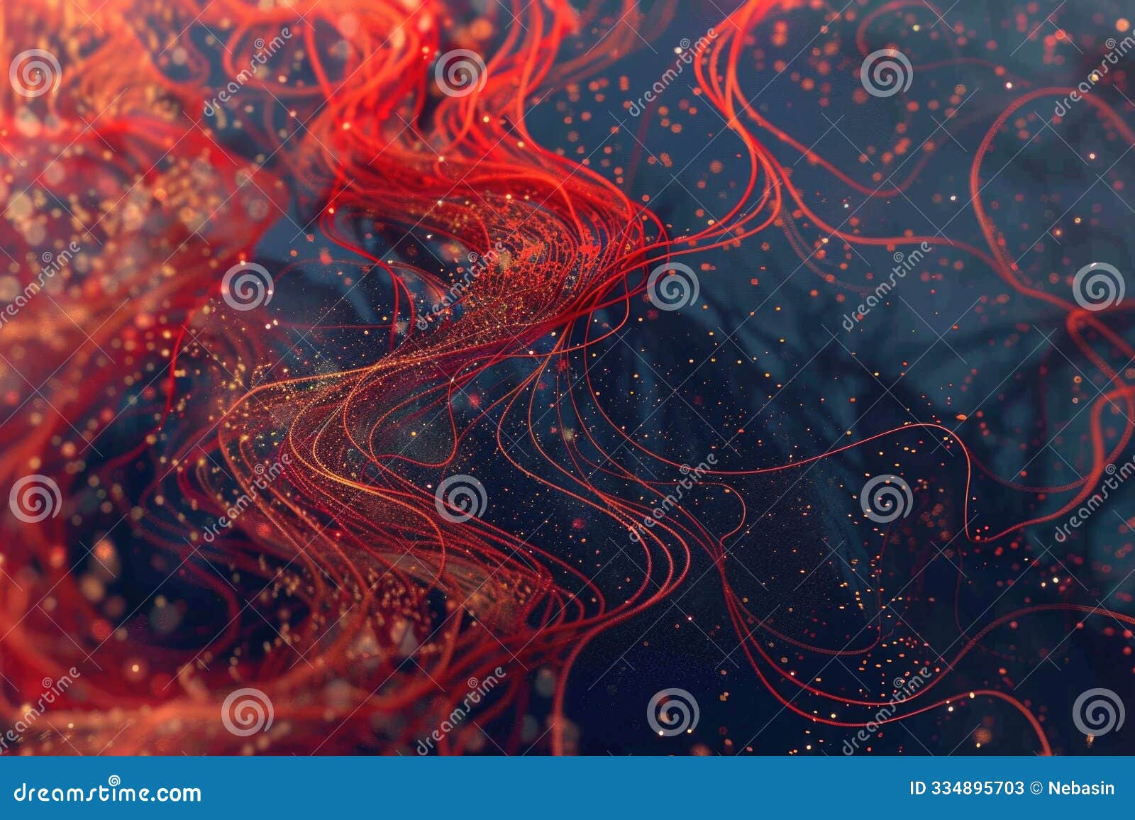 A Sea of Deep Blue Shimmers with Golden Dust As Red Threads Dance and ...