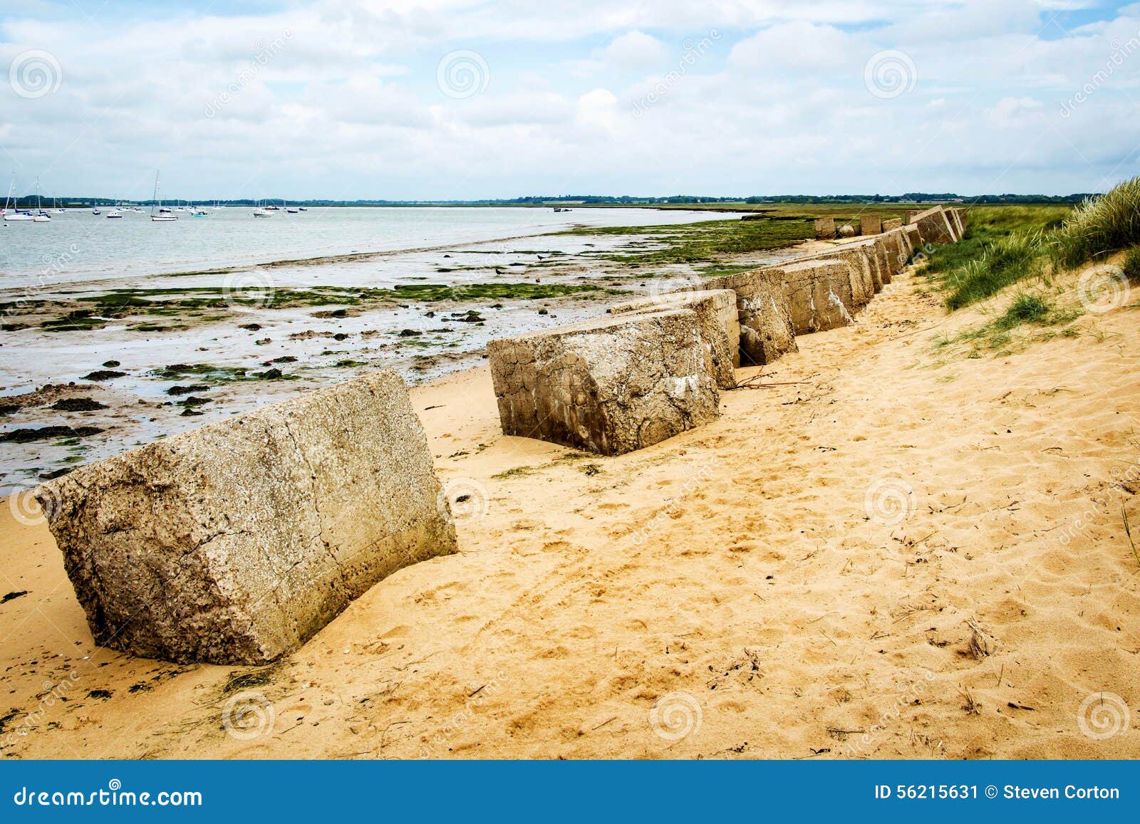 Sea Defence on the Tidal River and Groynes Stock Image - Image of cloud ...