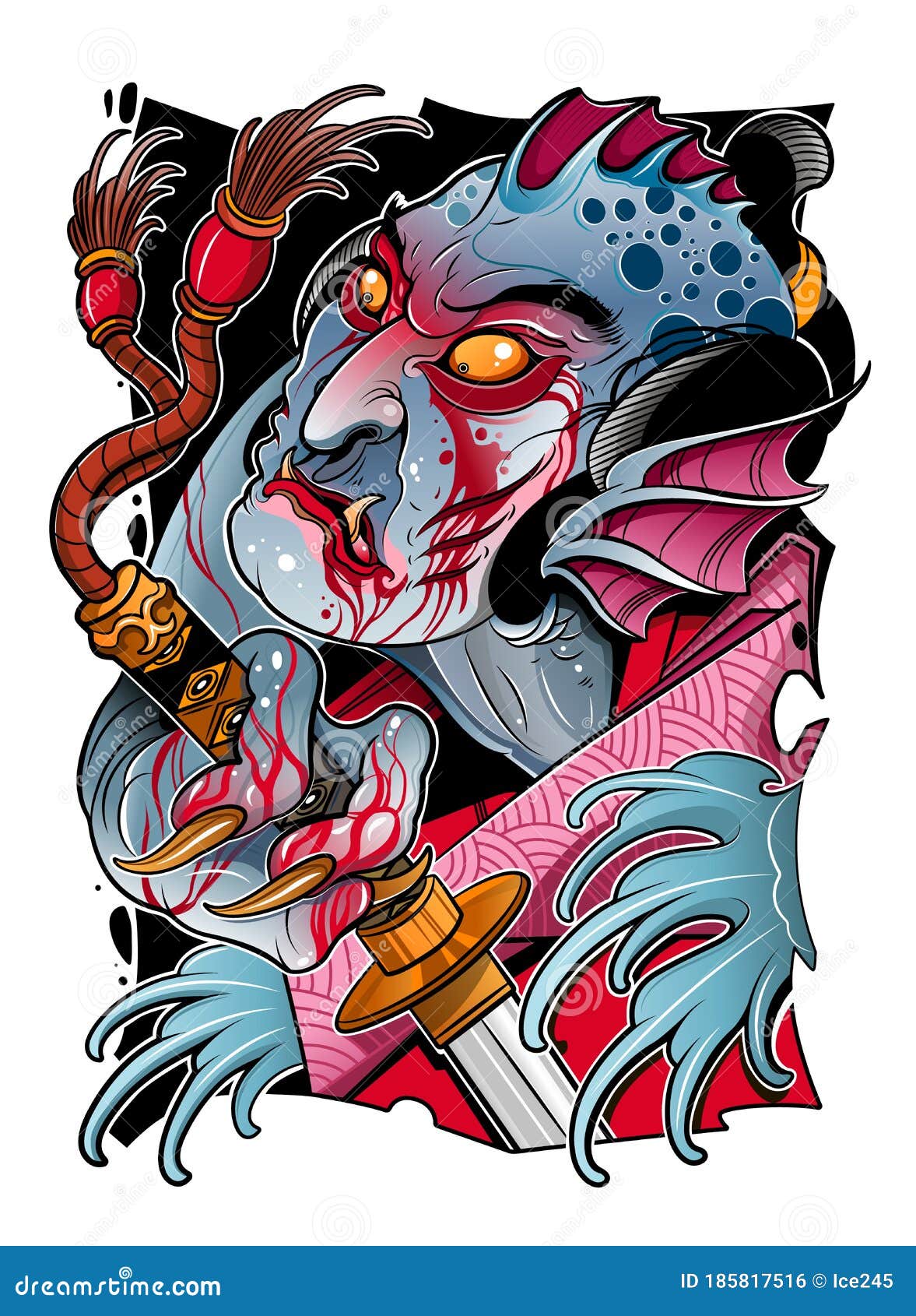 Japanese Sea Devil with a Samurai Sword Stock Vector - Illustration of ...