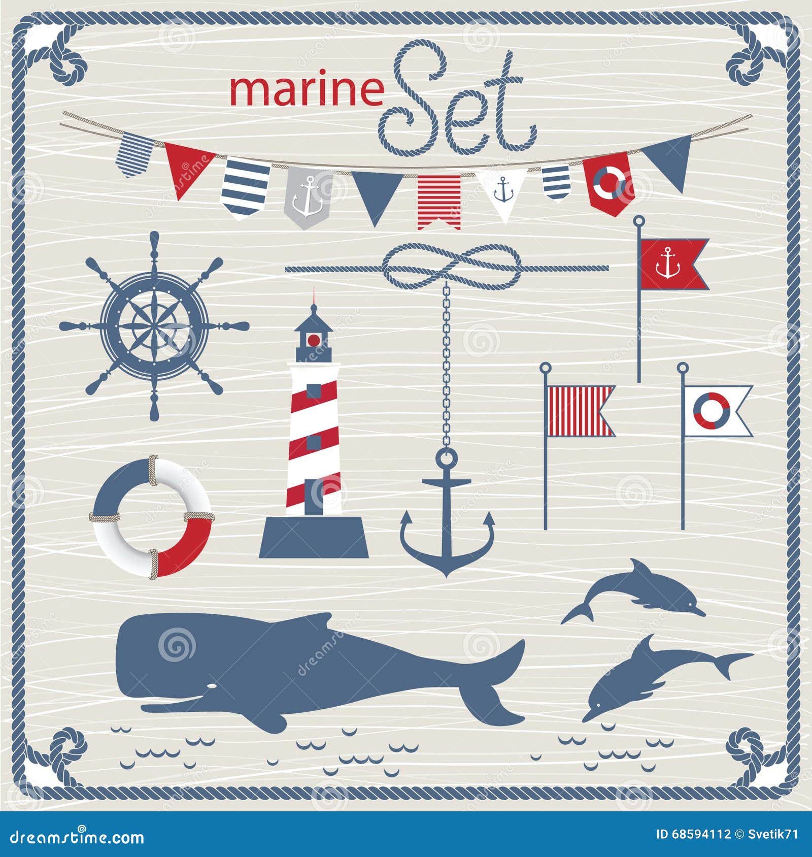 Sea design elements, set stock vector. Illustration of wave - 68594112