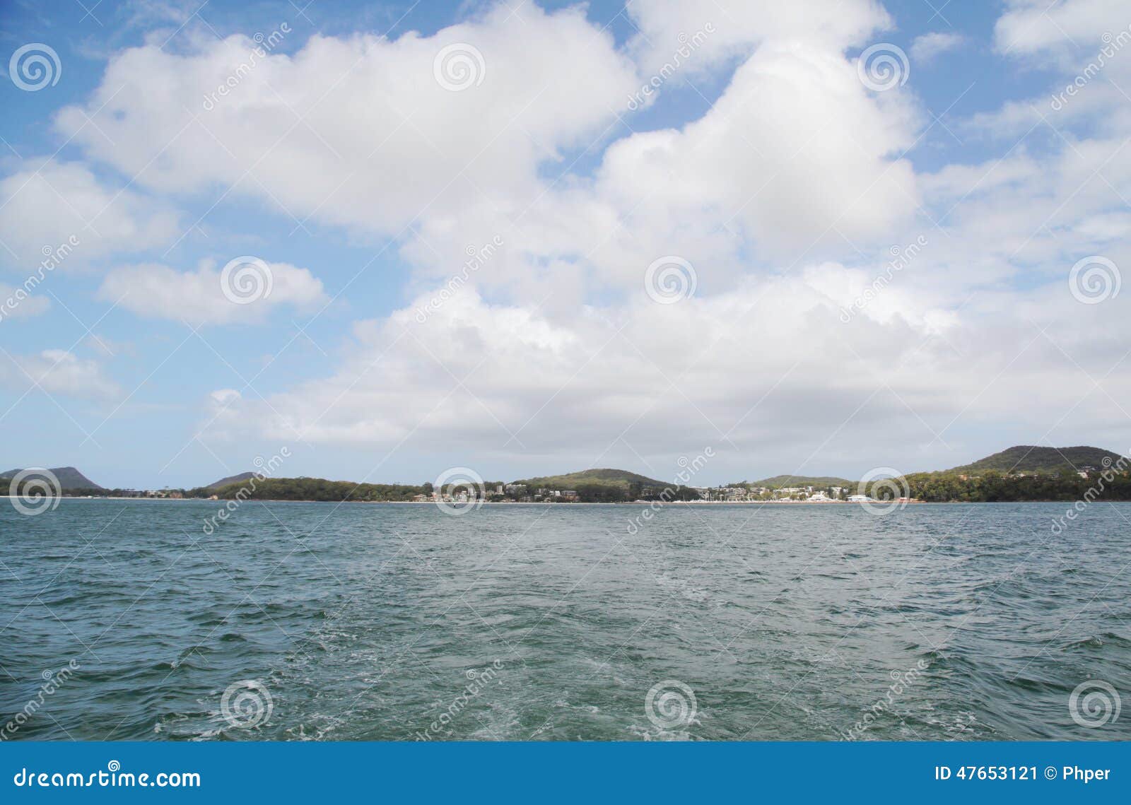 Sea and Distant Land @ Port Stephens Stock Image - Image of land, sunny ...