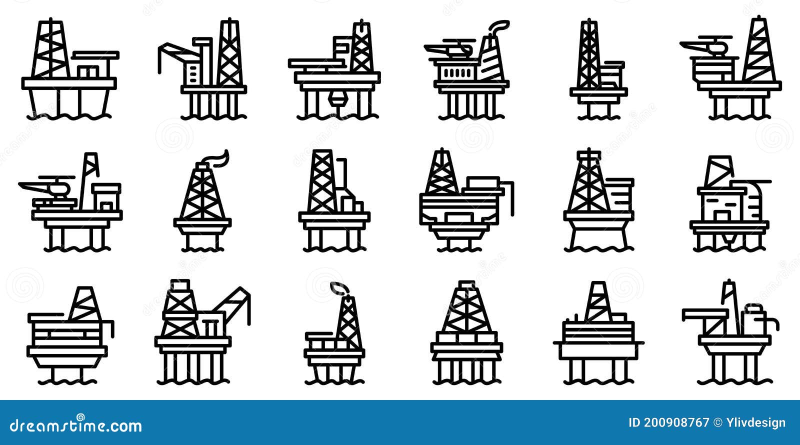Sea Drilling Rig Icons Set, Outline Style Stock Vector - Illustration ...