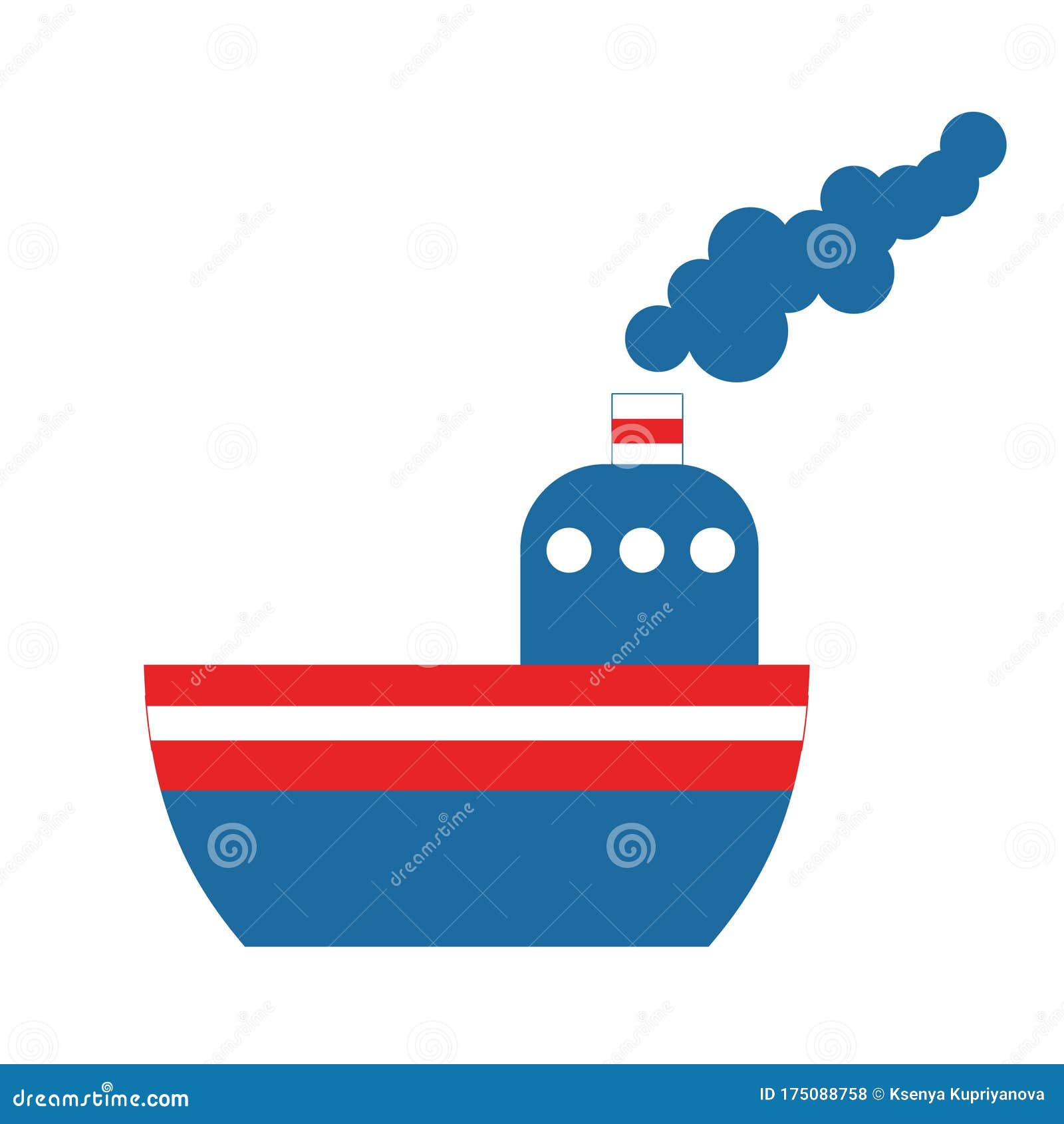 Cargo Ship and Boat with a Funnel. Smoke. Classic Blue and Red. Simple ...