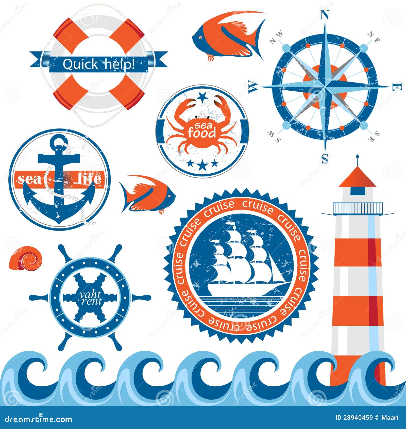 Sea emblems stock vector. Illustration of journey, nautical - 28940459