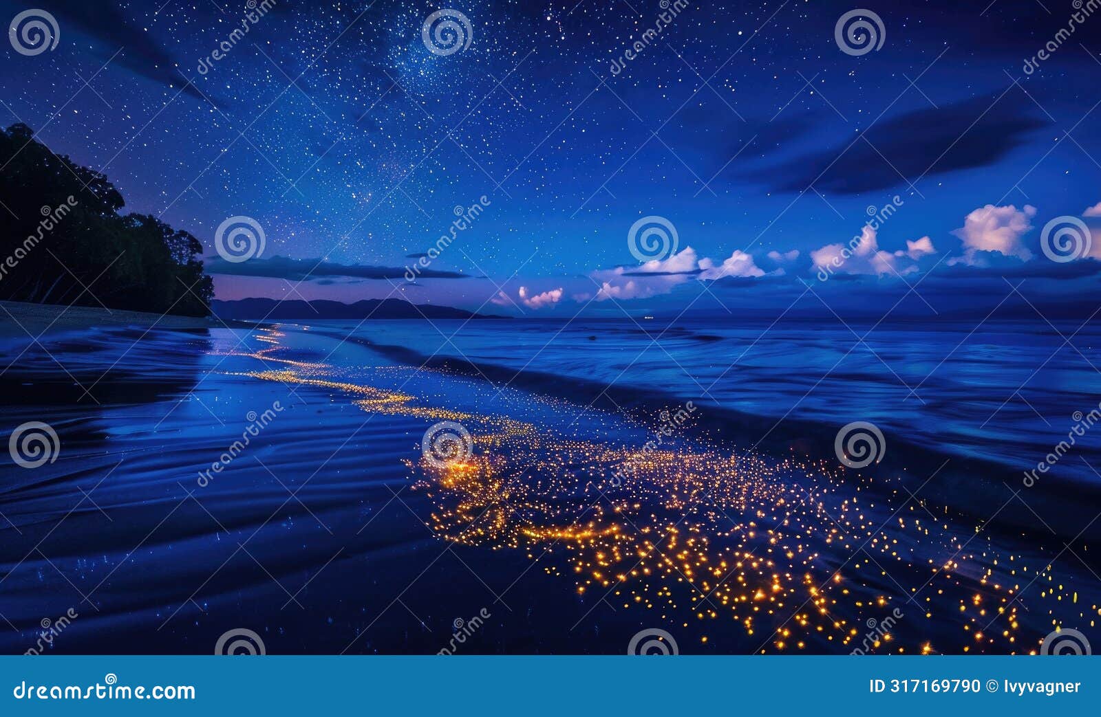 Sea Fireflies Creating a Luminous Trail in the Ocean Stock Photo ...