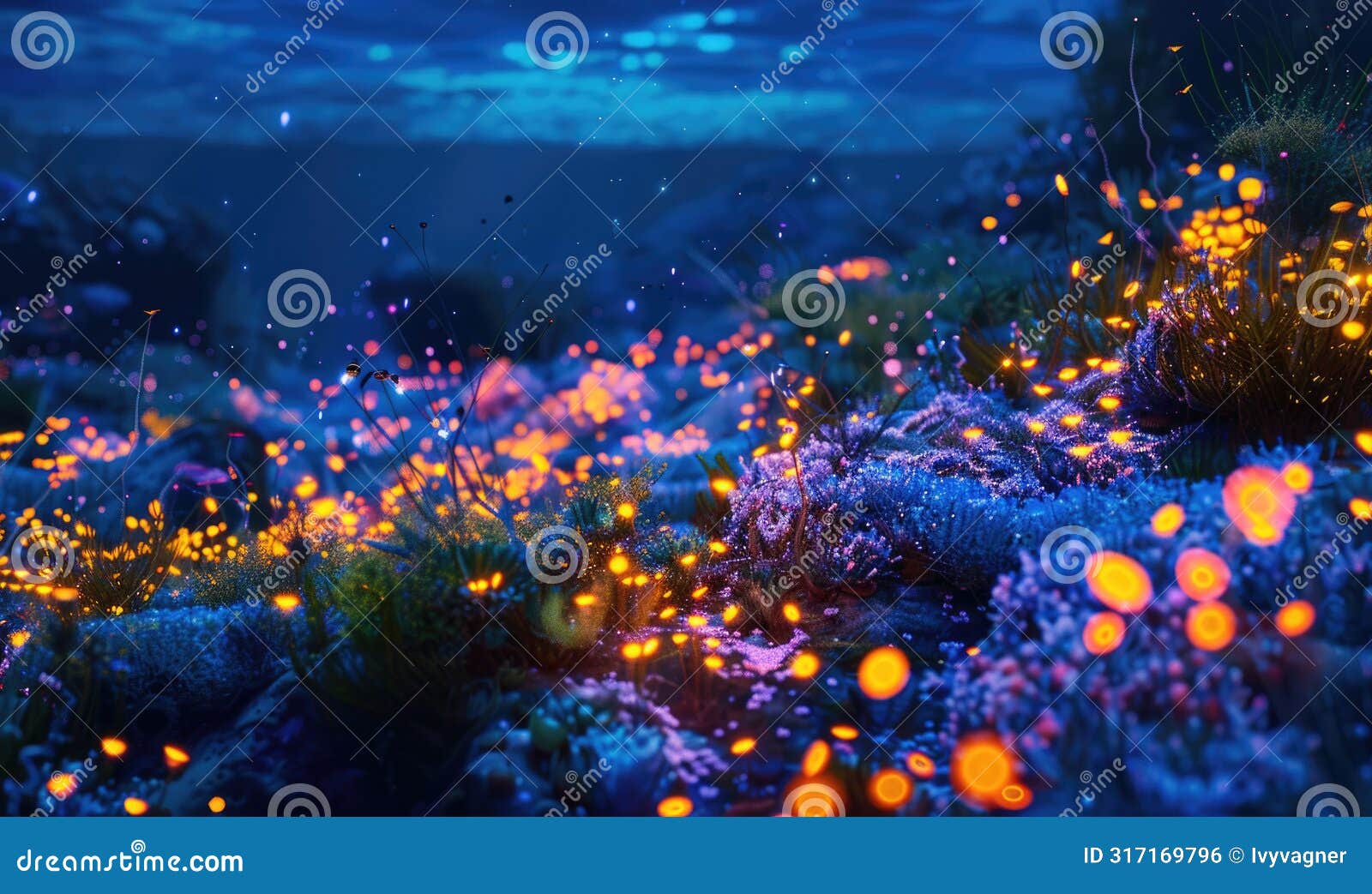 Sea Fireflies Dancing Around Coral Reefs Stock Photo - Image of beauty ...
