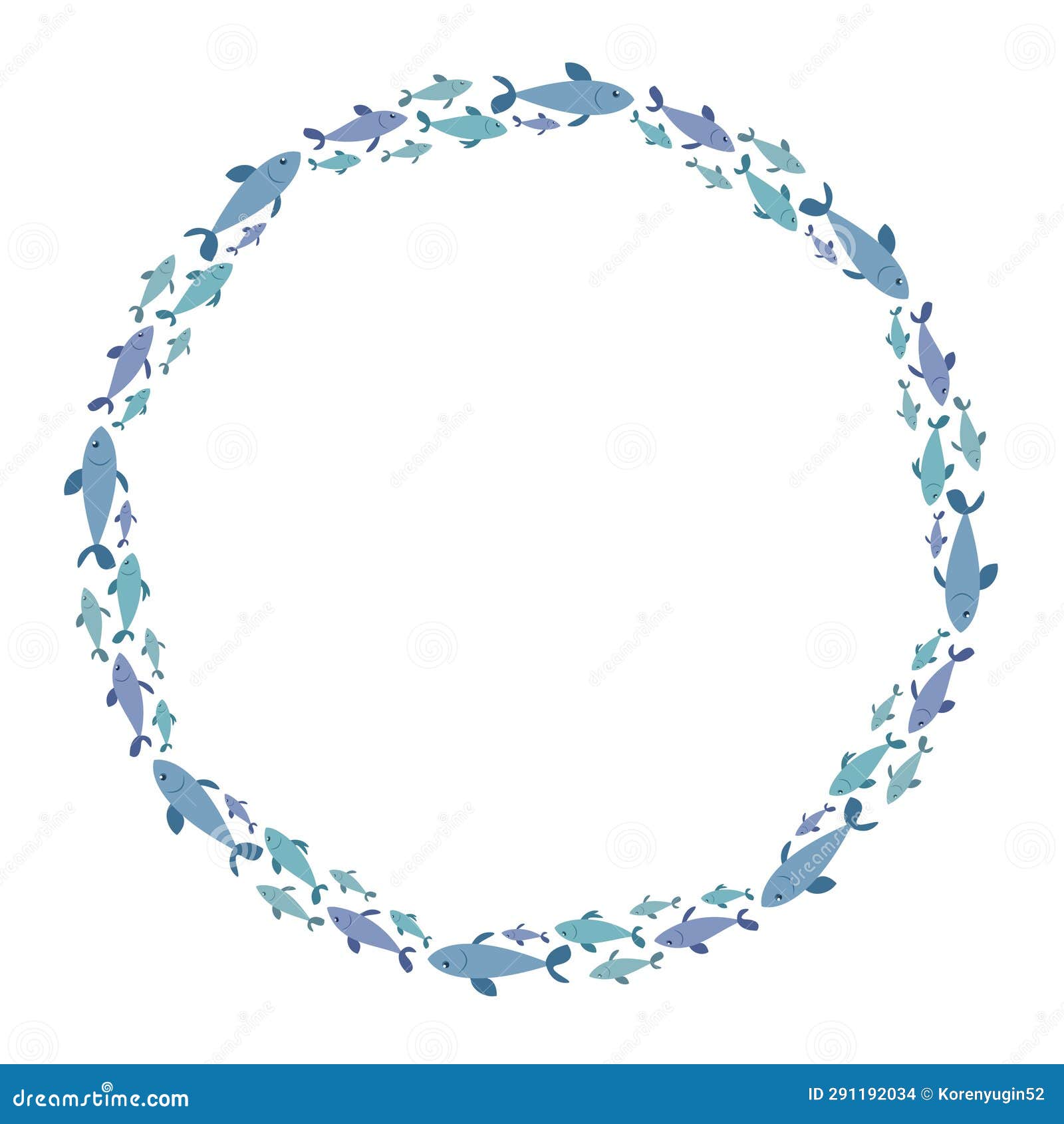 Sea Fish Art Drawn Round Frame Stock Illustration - Illustration of ...