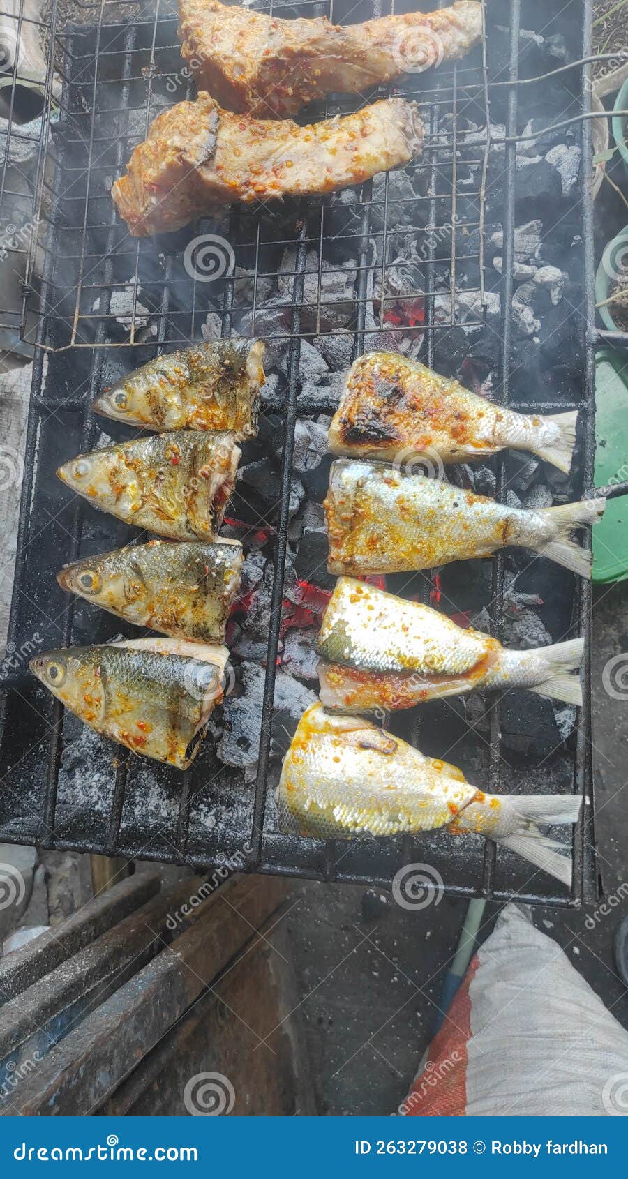 Sea of fish barbeque stock photo. Image of seafood, meat - 263279038