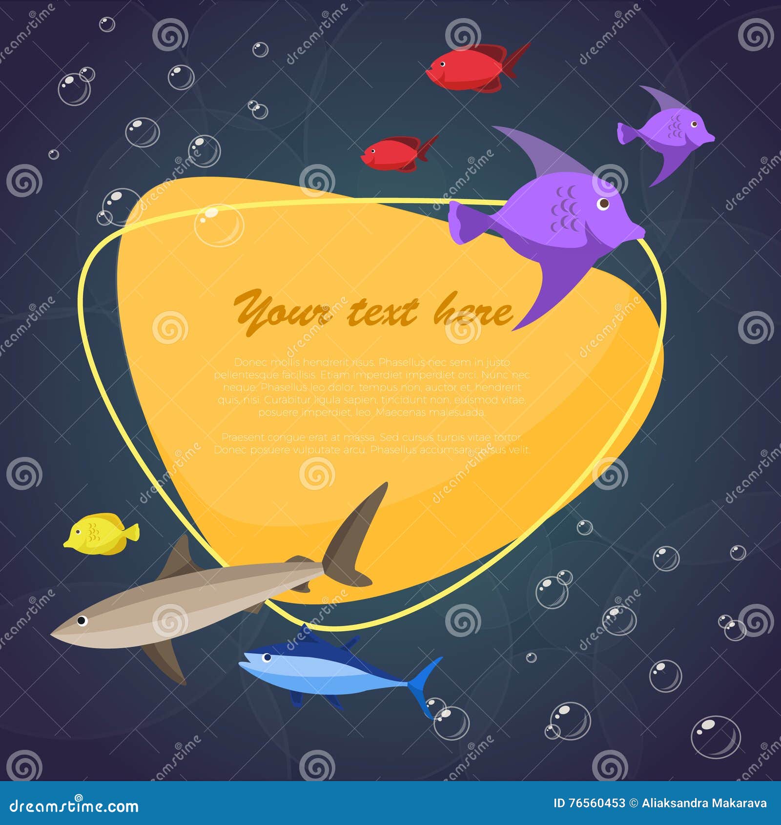 Sea Fish on Bright Background with Place for Your Text. Vector ...