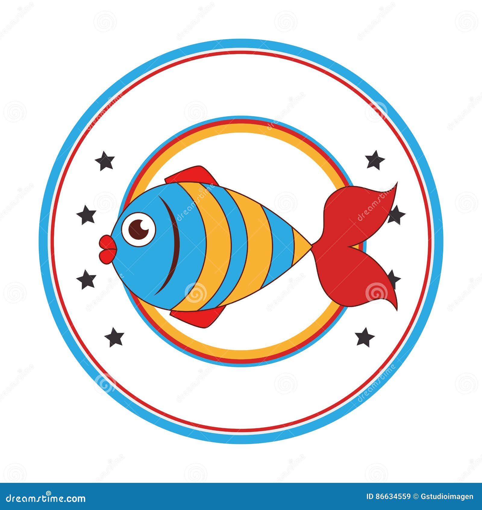 Sea fish emblem icon stock vector. Illustration of fish - 86634559