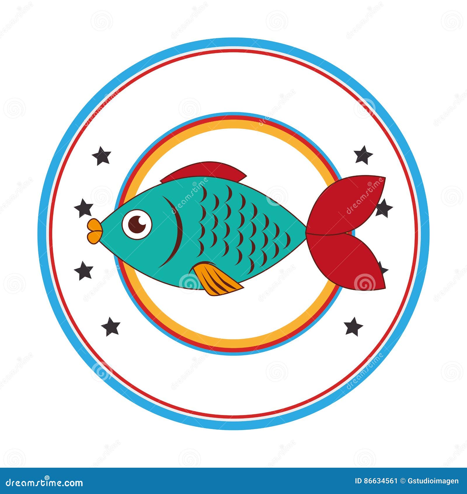 Sea fish emblem icon stock vector. Illustration of aquatic - 86634561