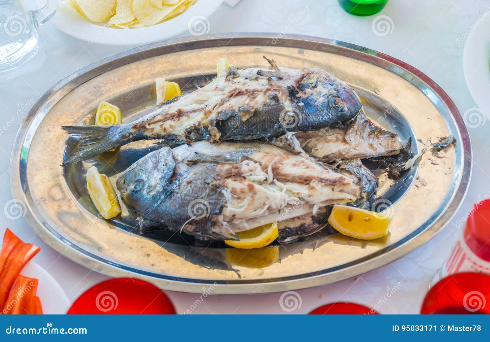 Sea Fish is Grilled on a Grill while Sailing Stock Image - Image of ...