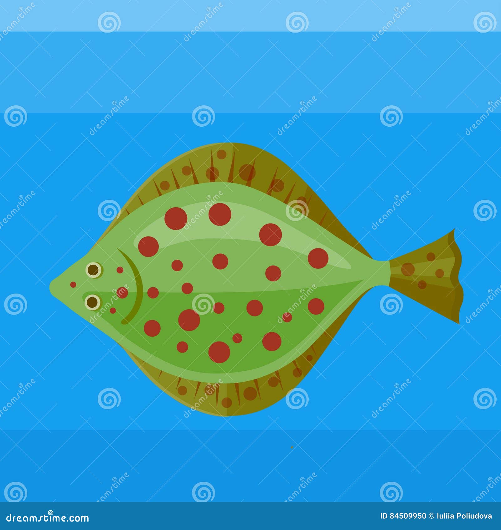 Sea Fish Plaice on the Blue Background Stock Illustration ...