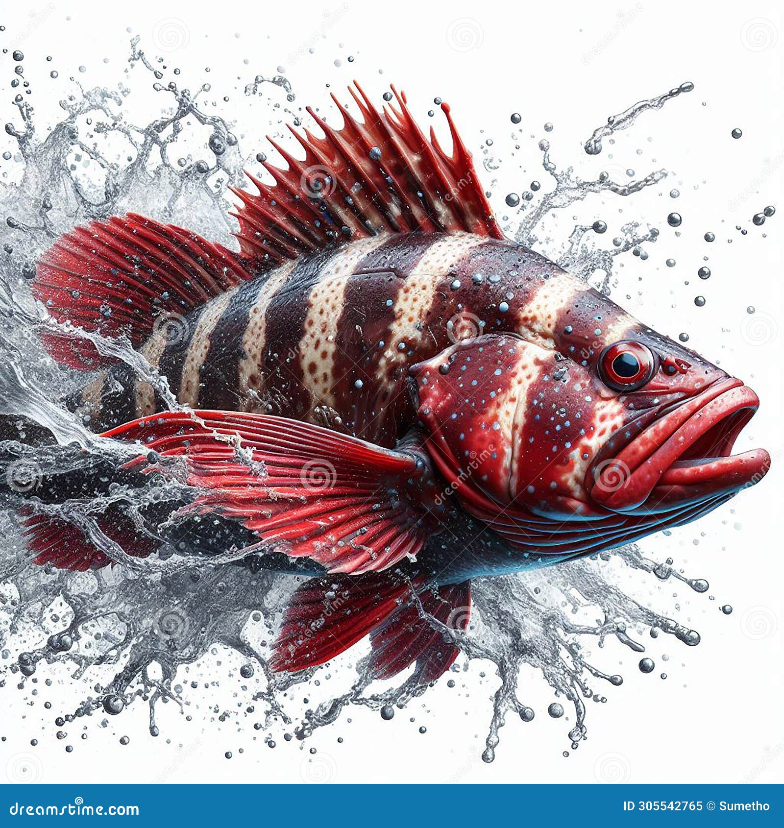 Sea Fish with Sharp Teeth is Jumping Out of the Water. the Background ...