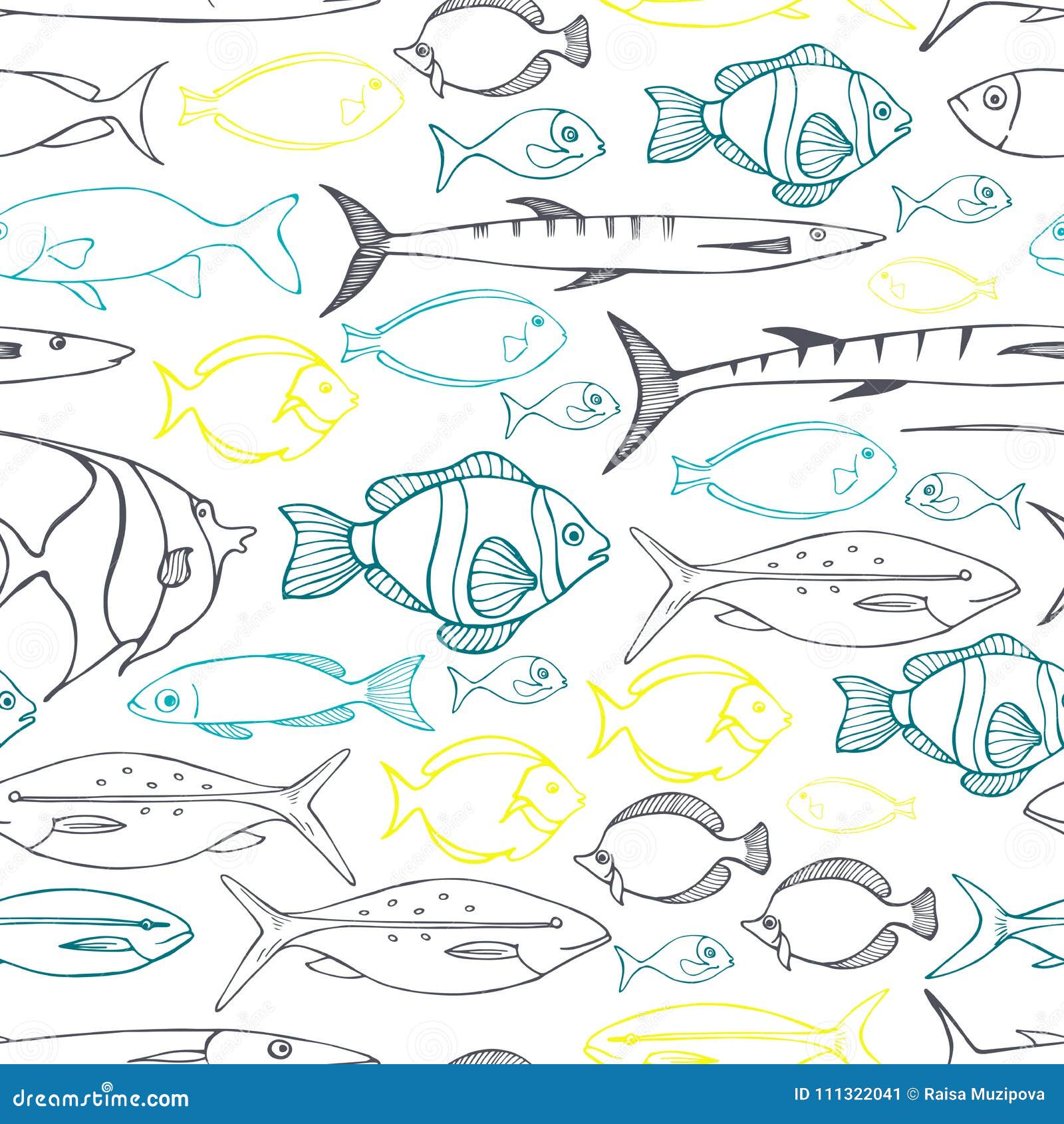 Sea Fish. Vector Seamless Pattern Stock Vector - Illustration of ...