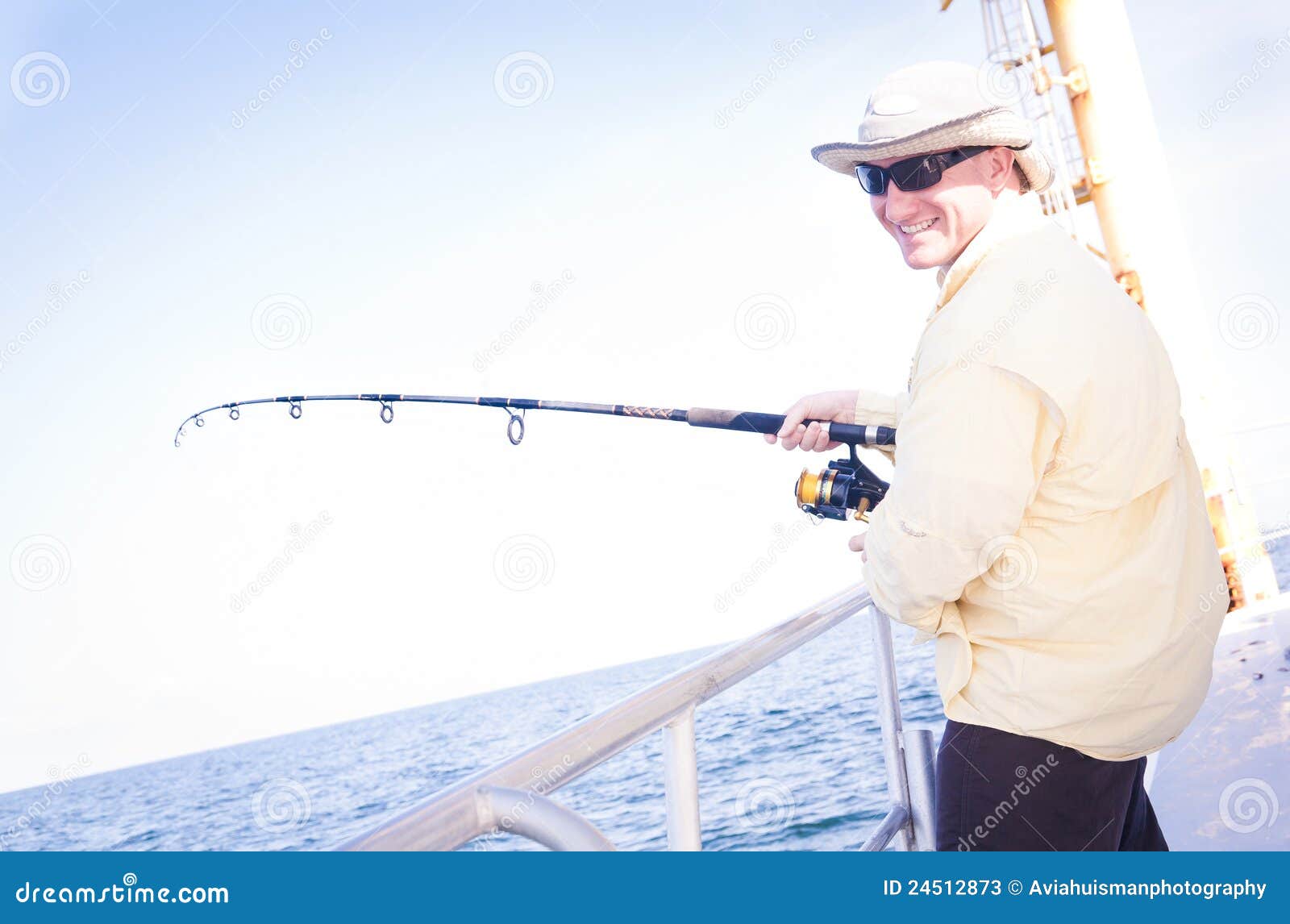 Sea Fishing- Happy Man stock image. Image of fisherman - 24512873